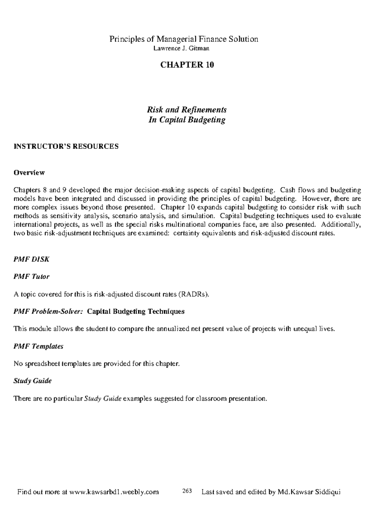 Chapter 10 - Gitman book solution - Principles of Managerial Finance Solution Lawrence J. Gitman ...