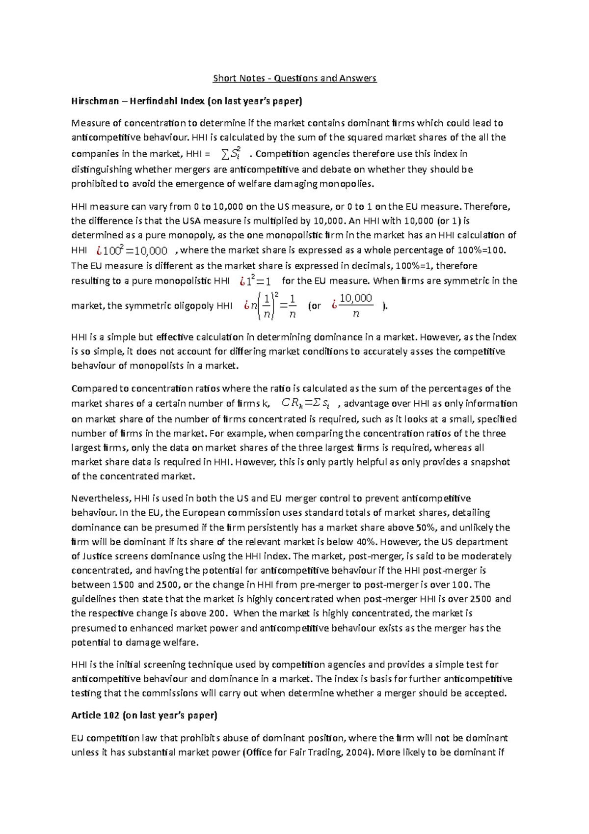Short Notes - Sample exam answers - Short Notes - Questions and Answers ...