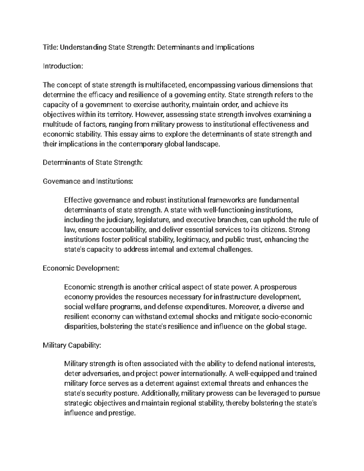 Title Understanding State Strength Determinants and Implications ...