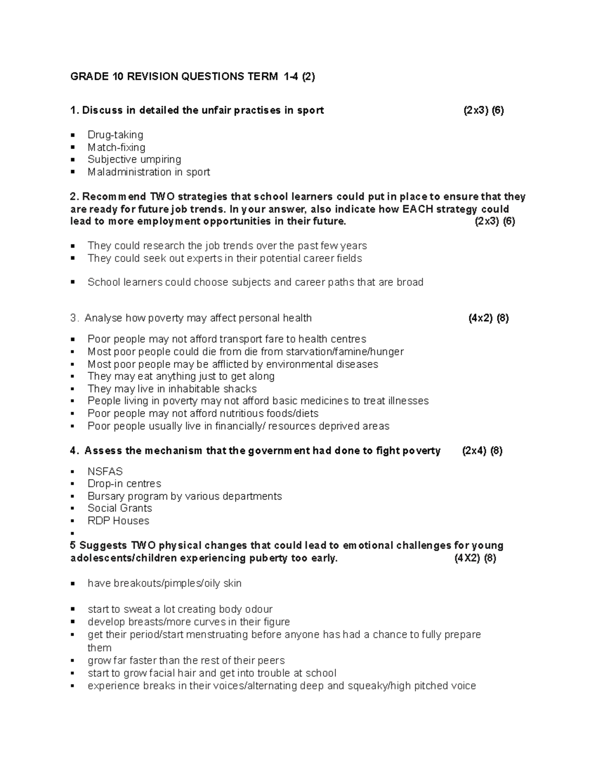 Grade 10 Revision Questions TERM 1 - GRADE 10 REVISION QUESTIONS TERM 1 ...