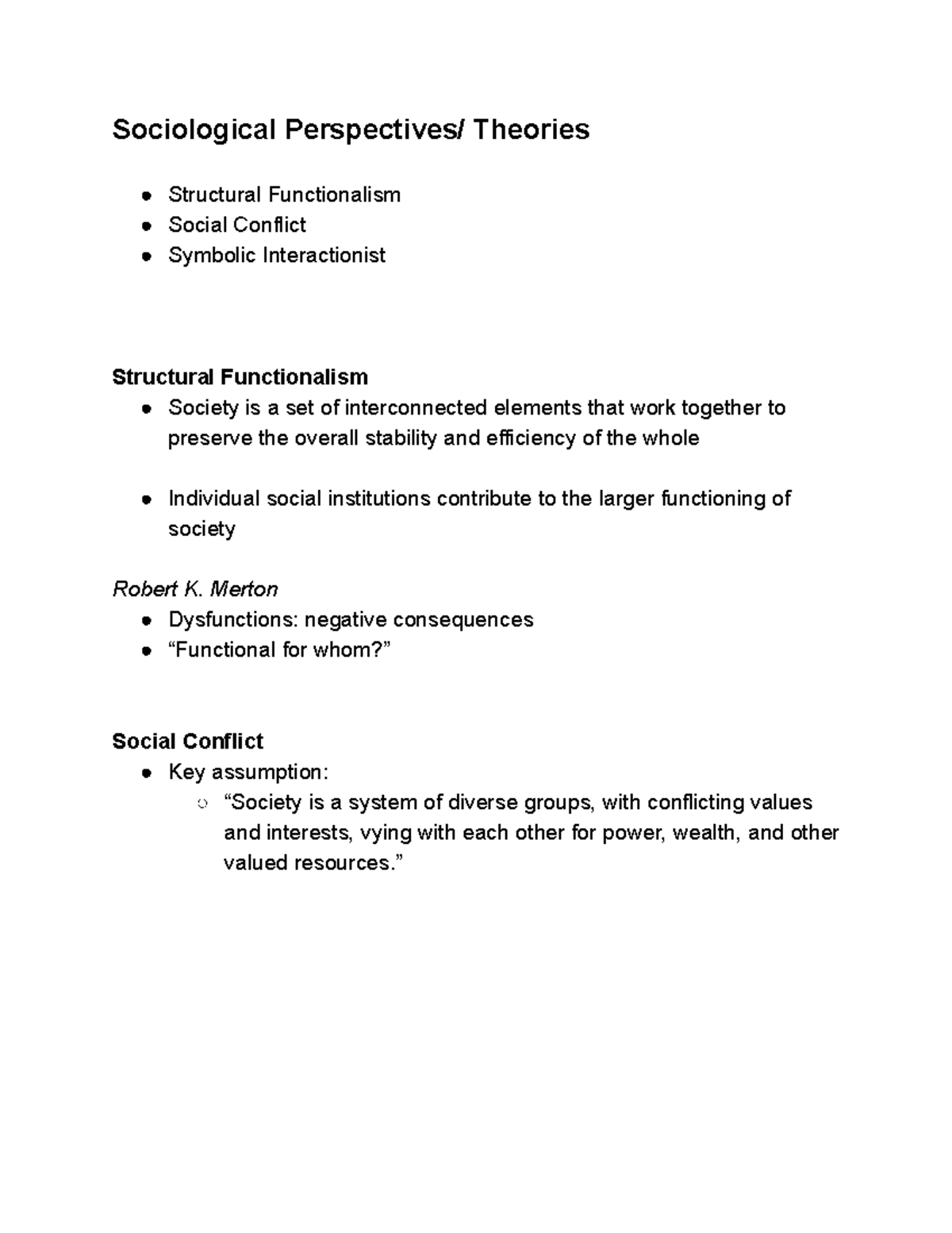 Sociology Notes #2b - Sociological Perspectives/ Theories Structural ...