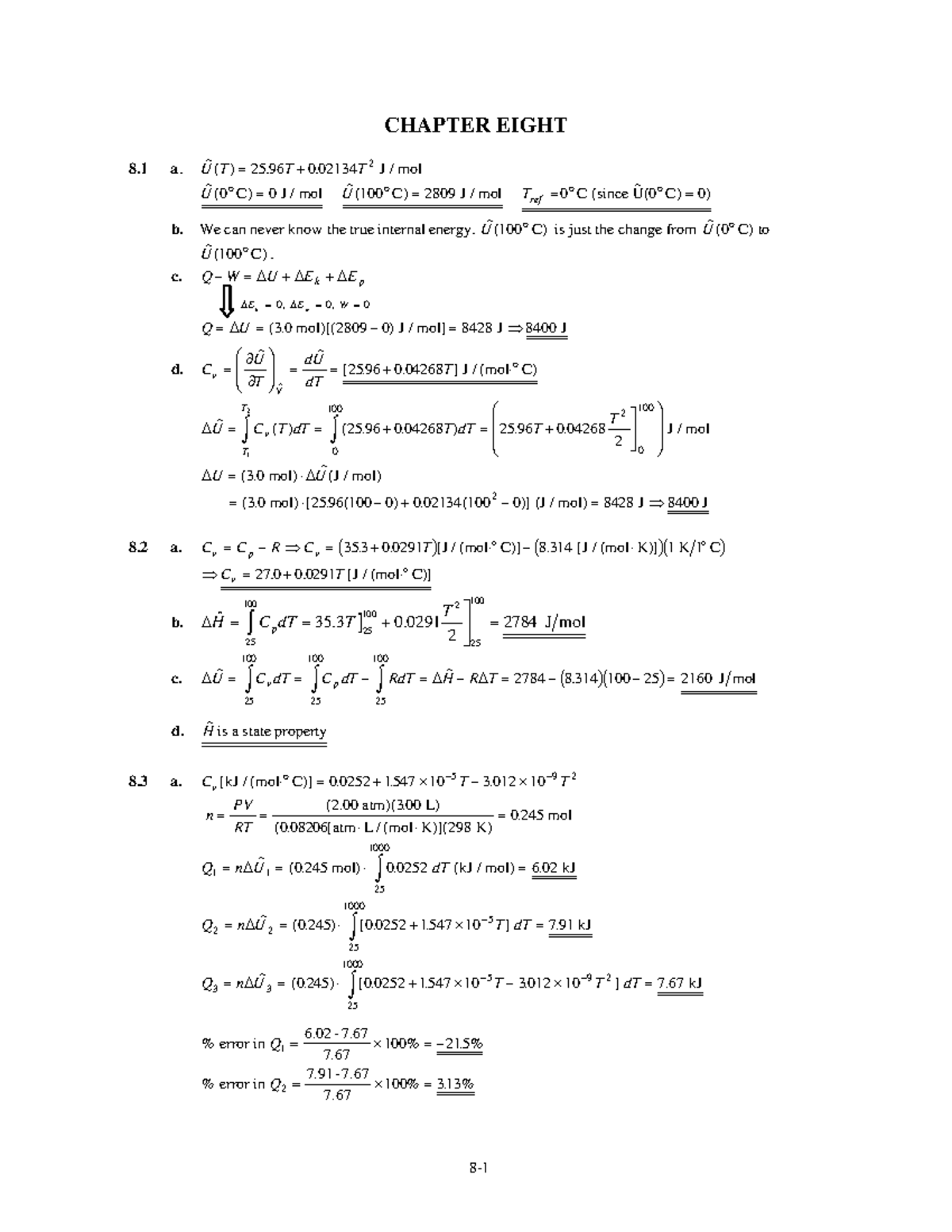 Ch08 - answer for felder's principle of chemical processes - CHAPTER ...