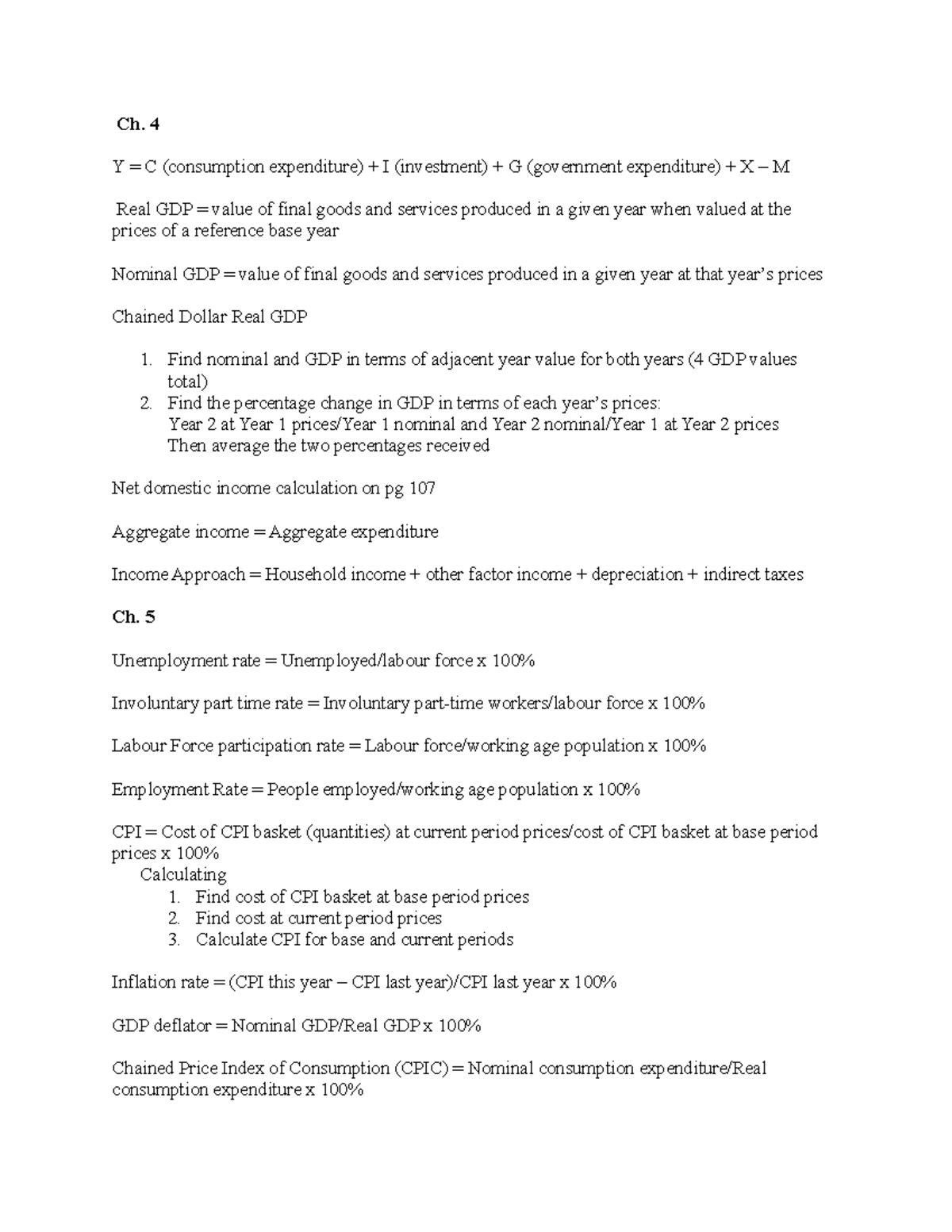 Macro Math Equations - Equation notes - Ch. 4 Y = C (consumption ...
