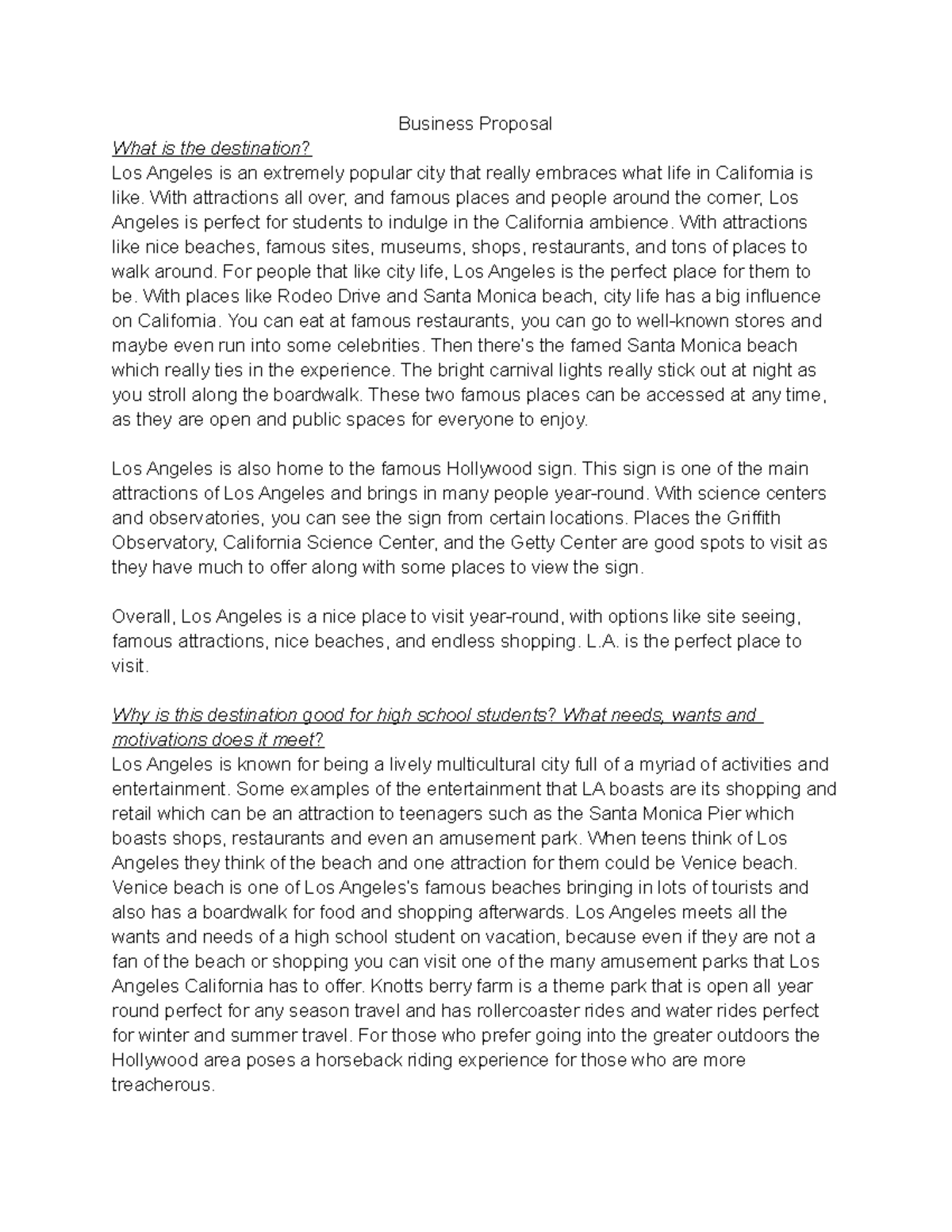 Business Proposal Reflection on Assumptive Collection of Project ...