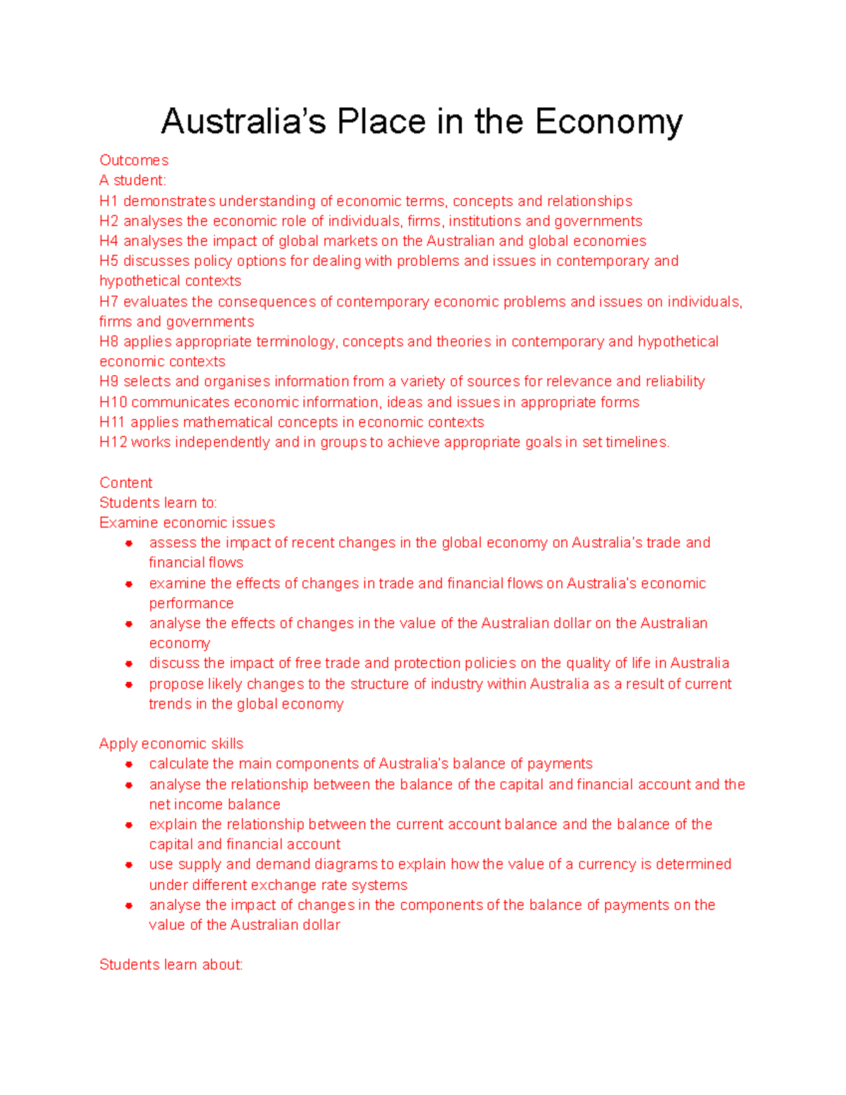 Economics Notes Topic 2 HSC - Studocu