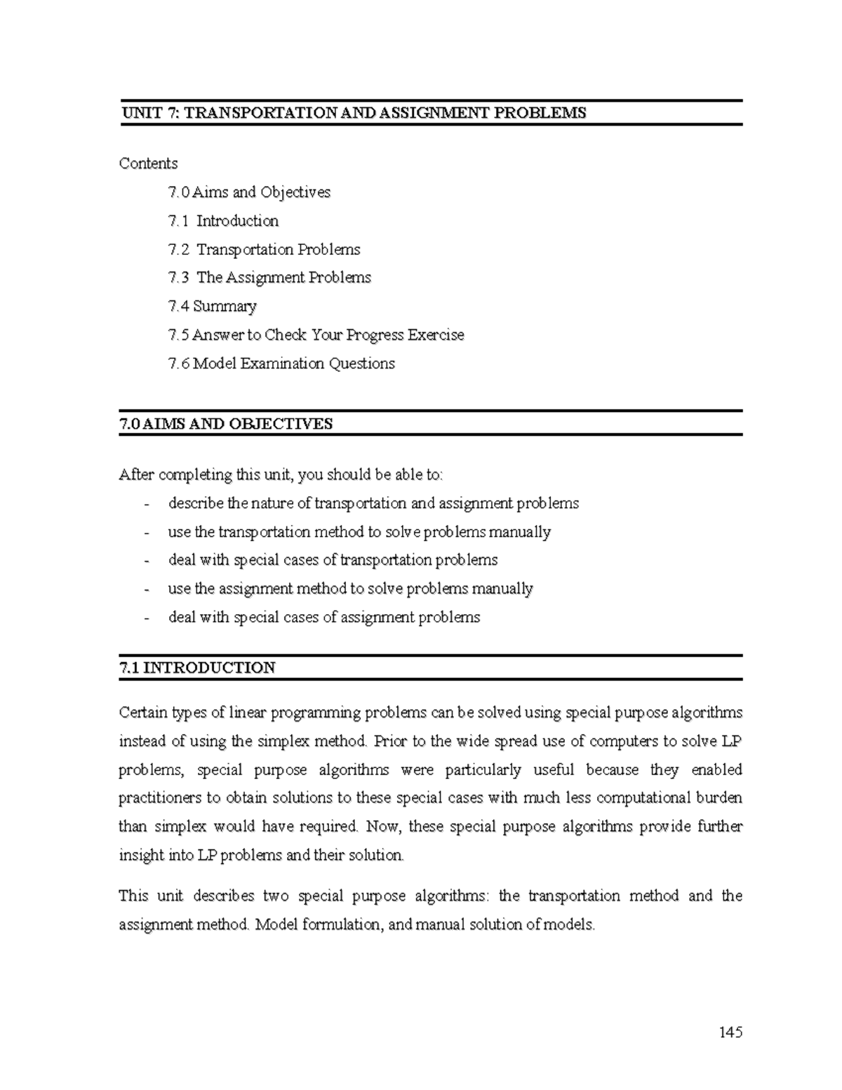 Unit 7 - Lecture notes 1 - UNIT 7: TRANSPORTATION AND ASSIGNMENT ...