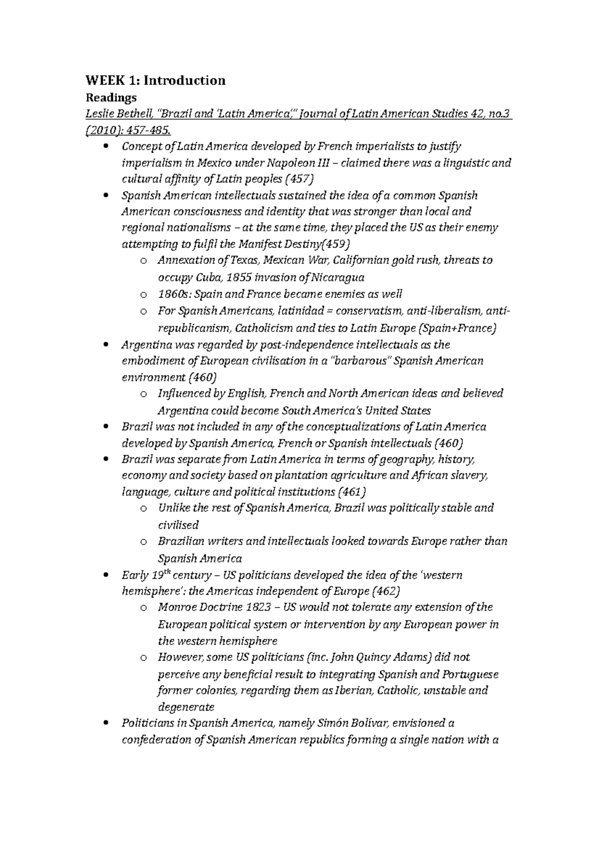 WEEK 1: Introduction - WEEK 1: Introduction Readings Leslie Bethell ...