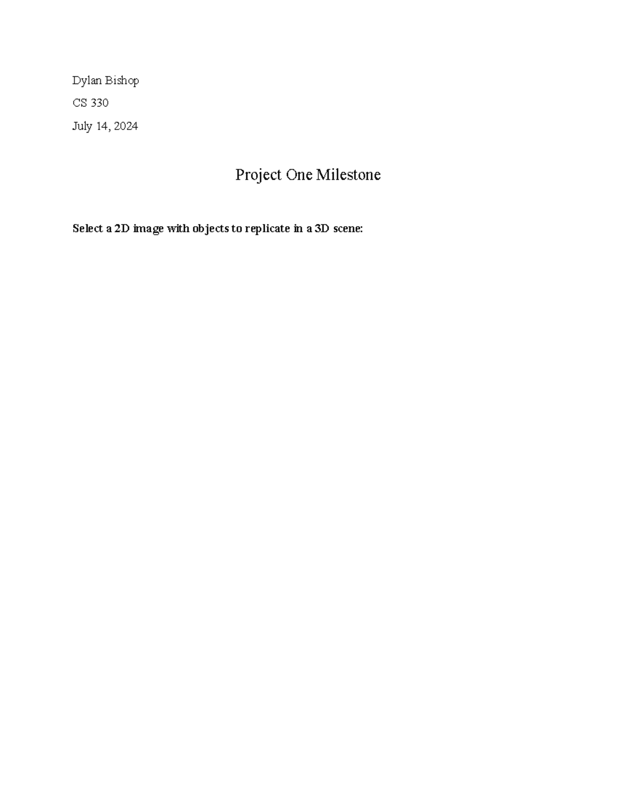 Project One Milestone - Dylan Bishop CS 330 July 14, 2024 Project One ...