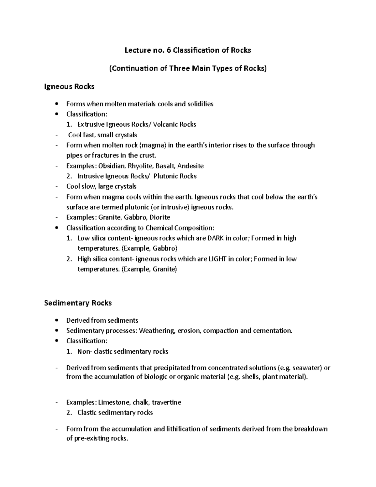 Lecture no. 6 Classification of Rocks - Lecture no. 6 Classification of ...