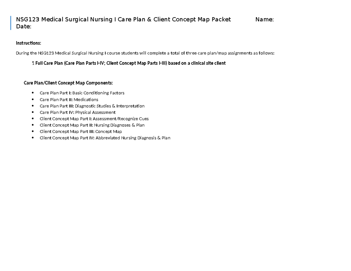 Care Plan-2 - NSG123 Medical Surgical Nursing I Care Plan & Client ...