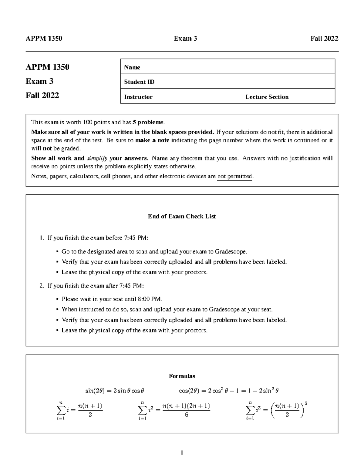 Appm1350 Practice Problems 3 - APPM 1350 Exam 3 Fall 2022 APPM 1350 ...