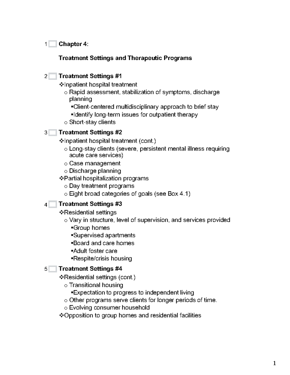 NURS 409 Psyc Chapter 04 - 1 Chapter 4: Treatment Settings and ...