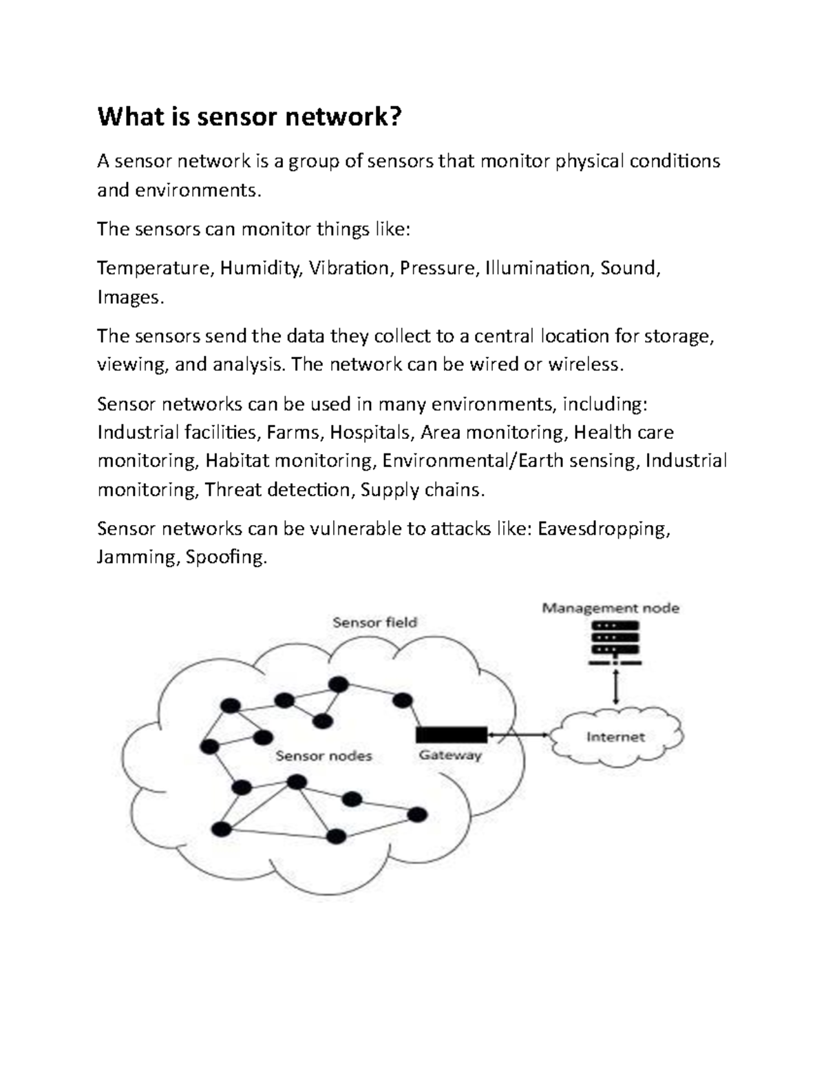 Io T - IOT Notes - What is sensor network? A sensor network is a group ...