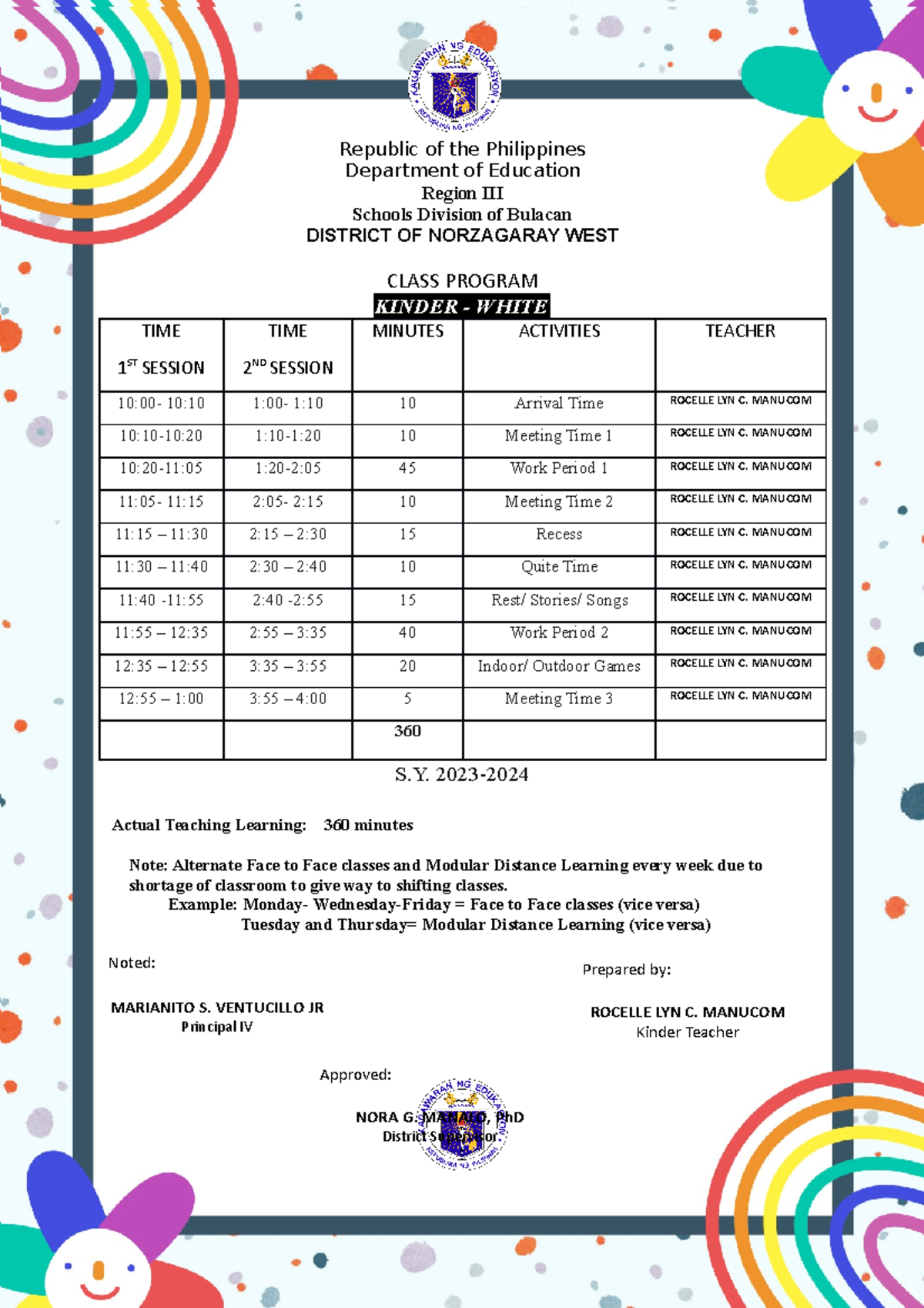 Class- Program-3 shift - Republic of the Philippines Department of ...
