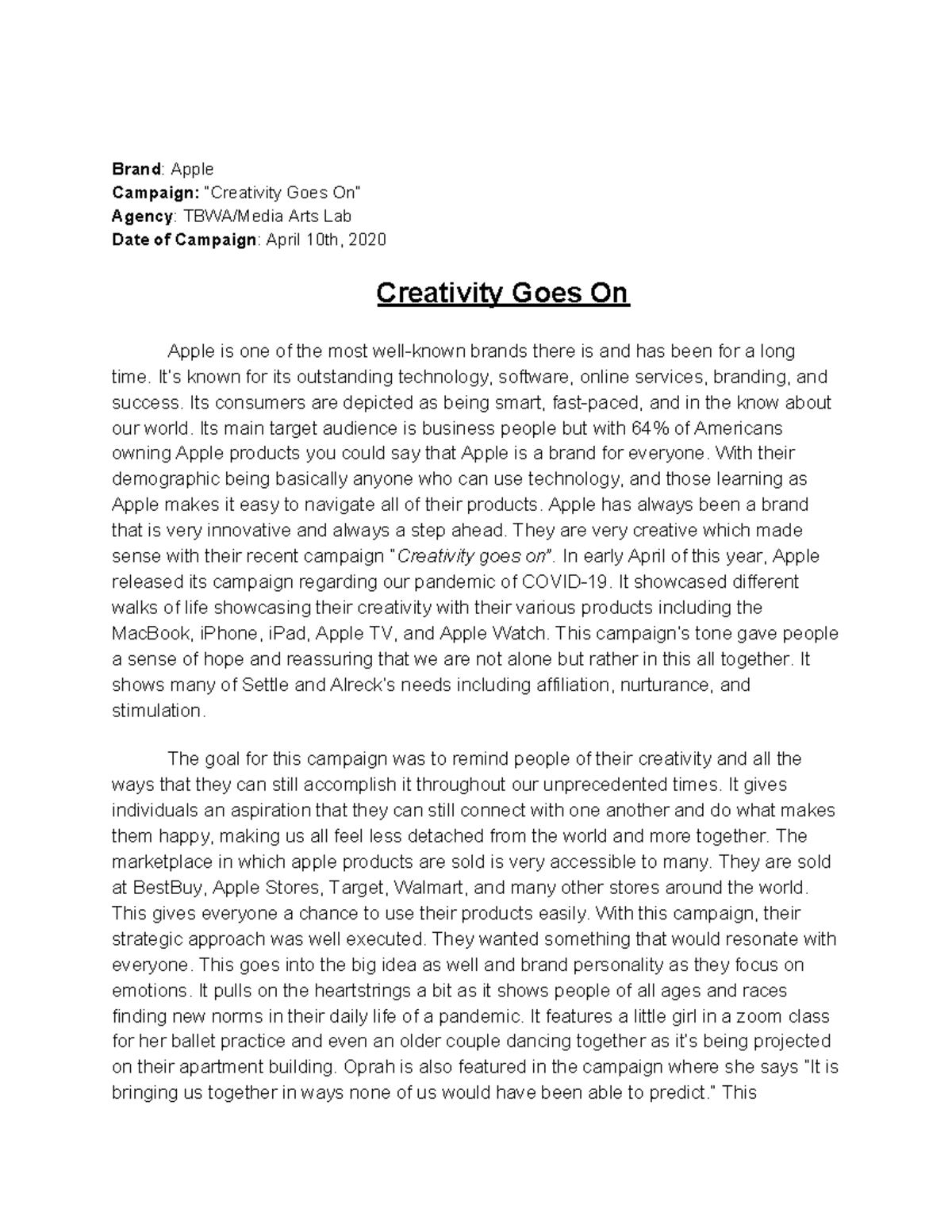 Apple Case study - Brand: Apple Campaign: “Creativity Goes On” Agency ...