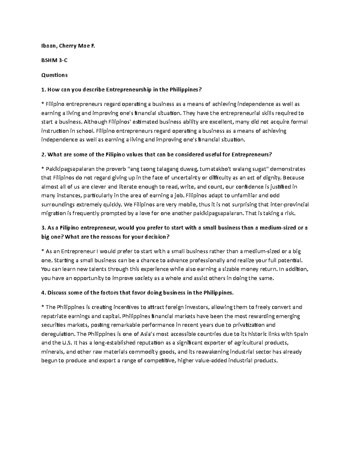 Activity 2 Entrep. A - Ibaan, Cherry Mae F. BSHM 3-C Questions How can ...