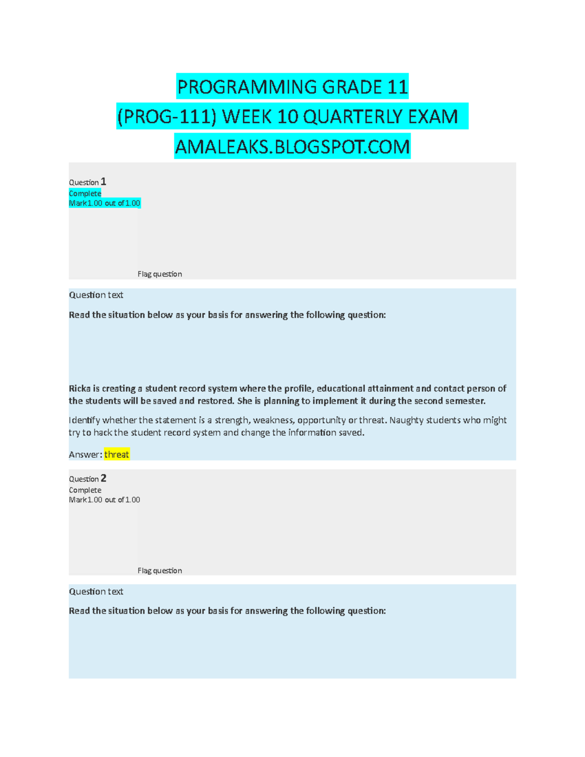 Amaleaks blogspotcom programming prog 111 grade 11 week 10 - PROGRAMMING GRADE 11 (PROG-111 ...