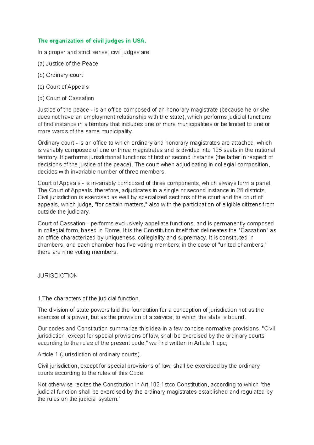 The organization of civil judges in USA. 9 - In a proper and strict ...