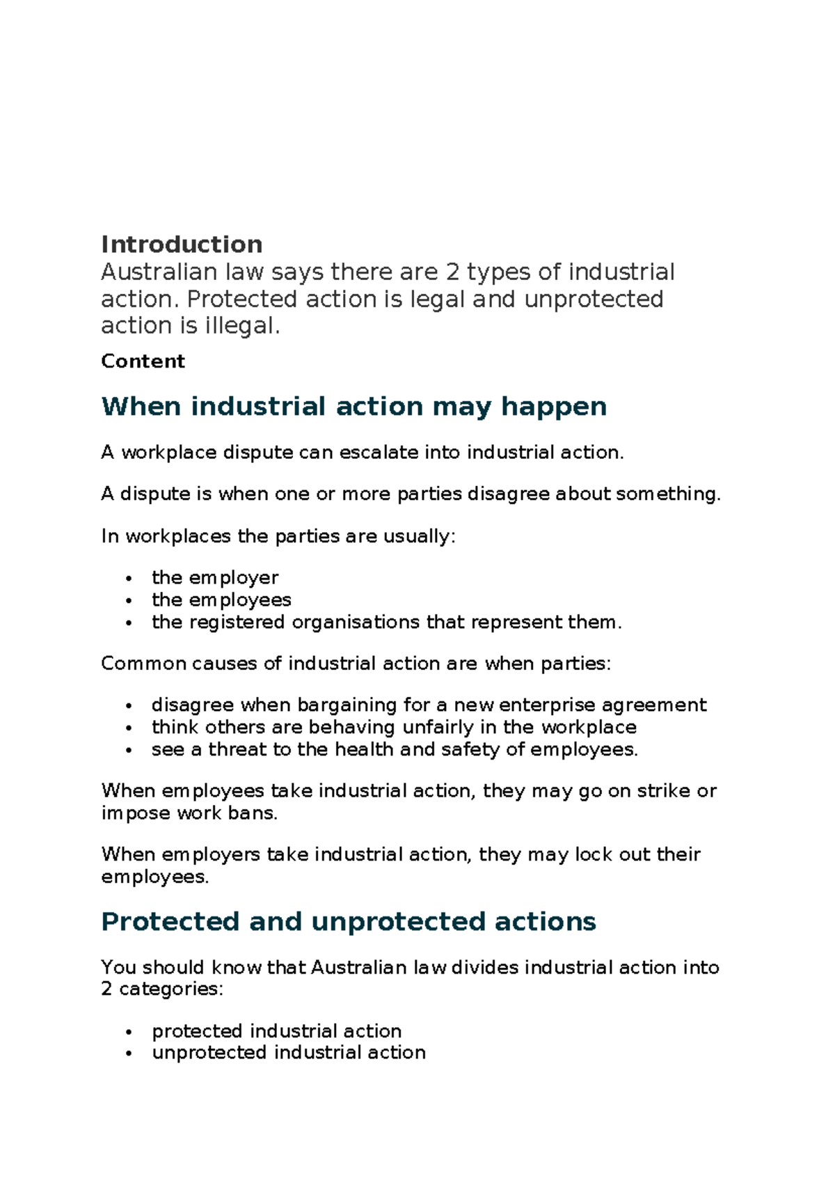 Types of industrial action - Protected action is legal and unprotected ...