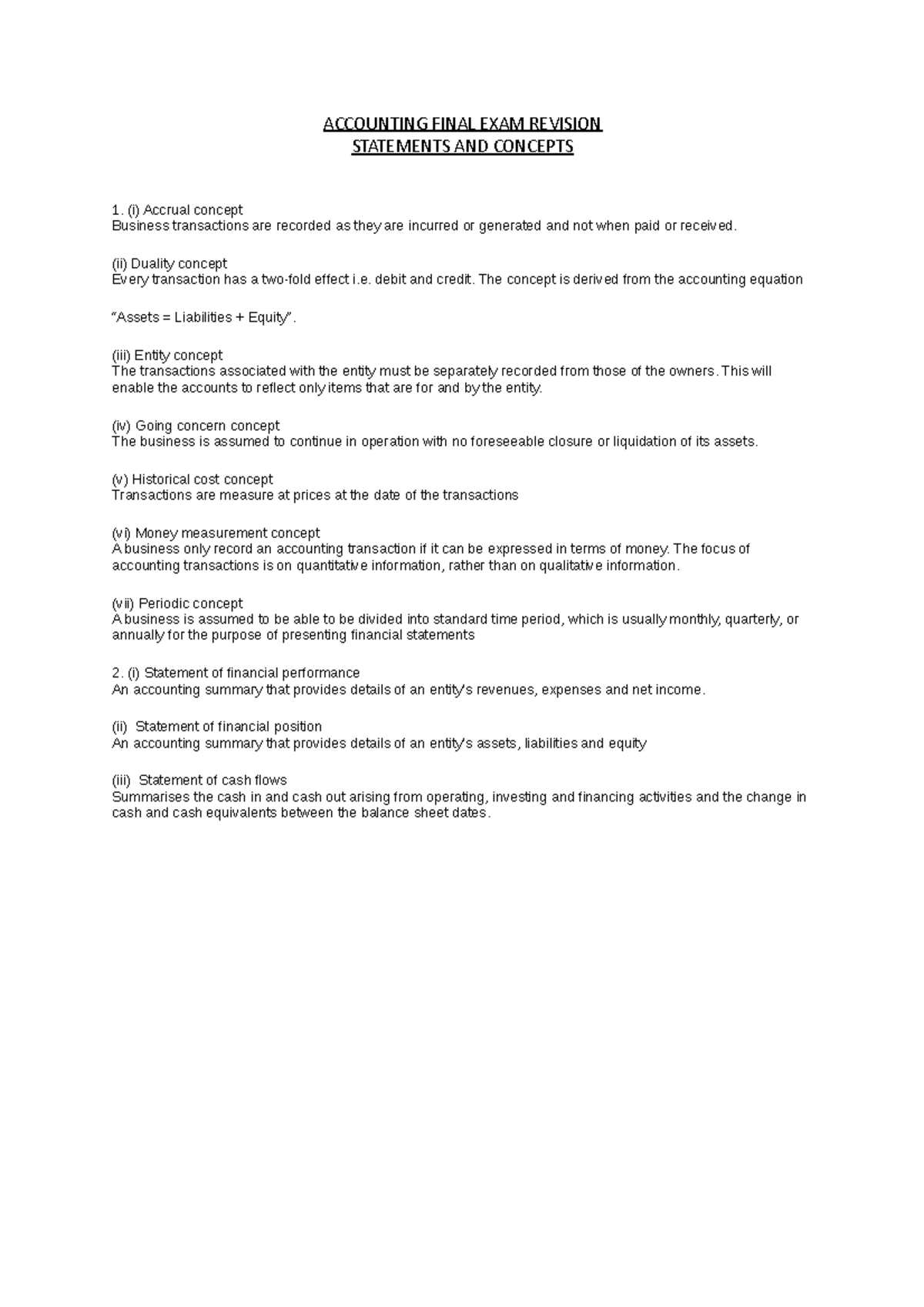 Accounting Final EXAM Revision - ACCOUNTING FINAL EXAM REVISION ...