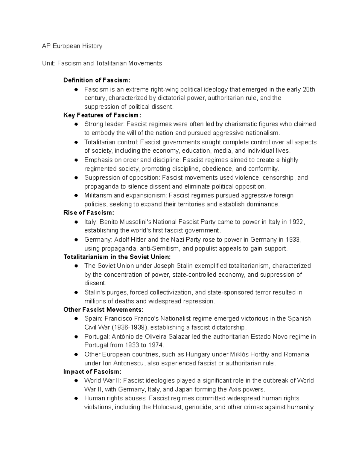 AP European History - Fascism and Totalitarian Movements - AP European ...