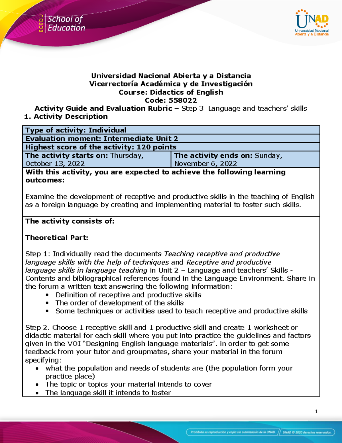 Activity guide and evaluation rubric - Unit 2 - Phase 3 - Language and ...