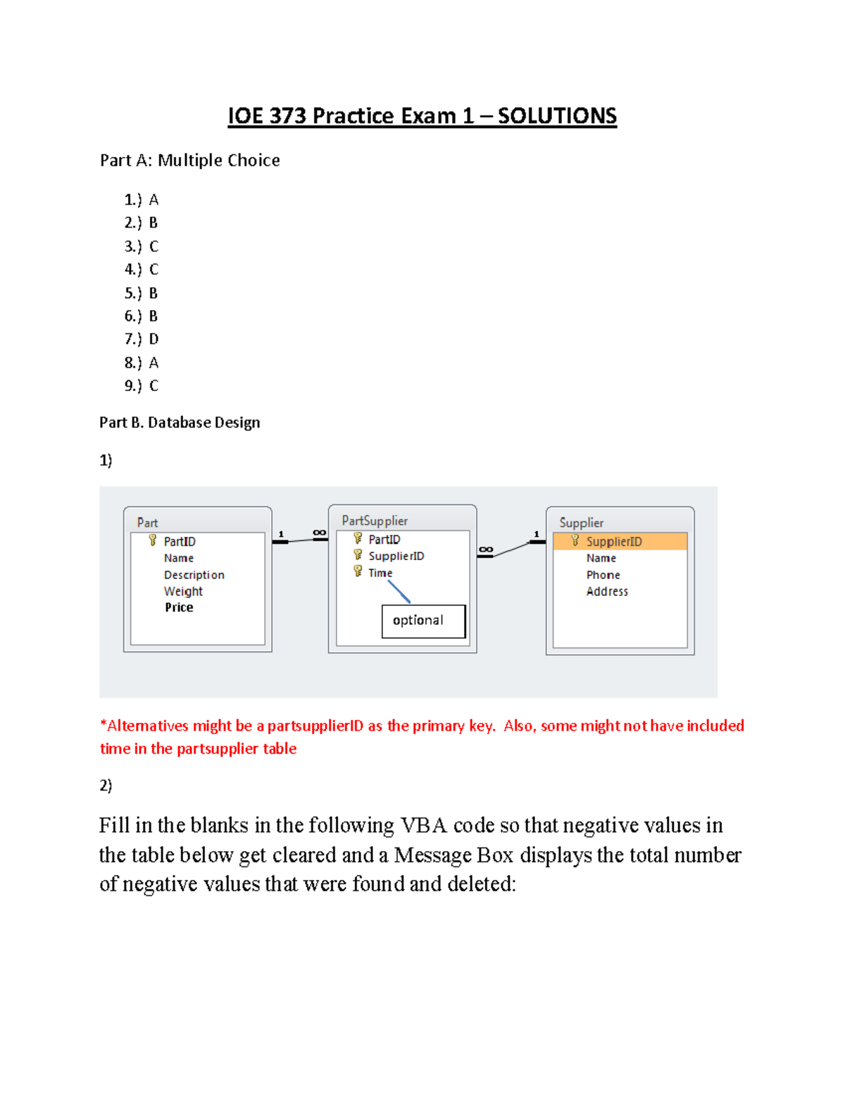 IOE373Practice Exam 1 Solution - IOE 373 Practice Exam 1 – SOLUTIONS Part A: Multiple Choice 1 ...