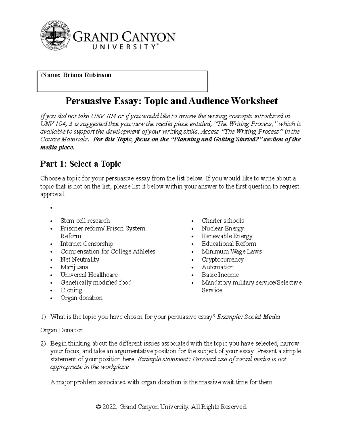 T1 Topicand Audience Worksheet PHI105 Persuasive Essay Planning 9 5 22 ...