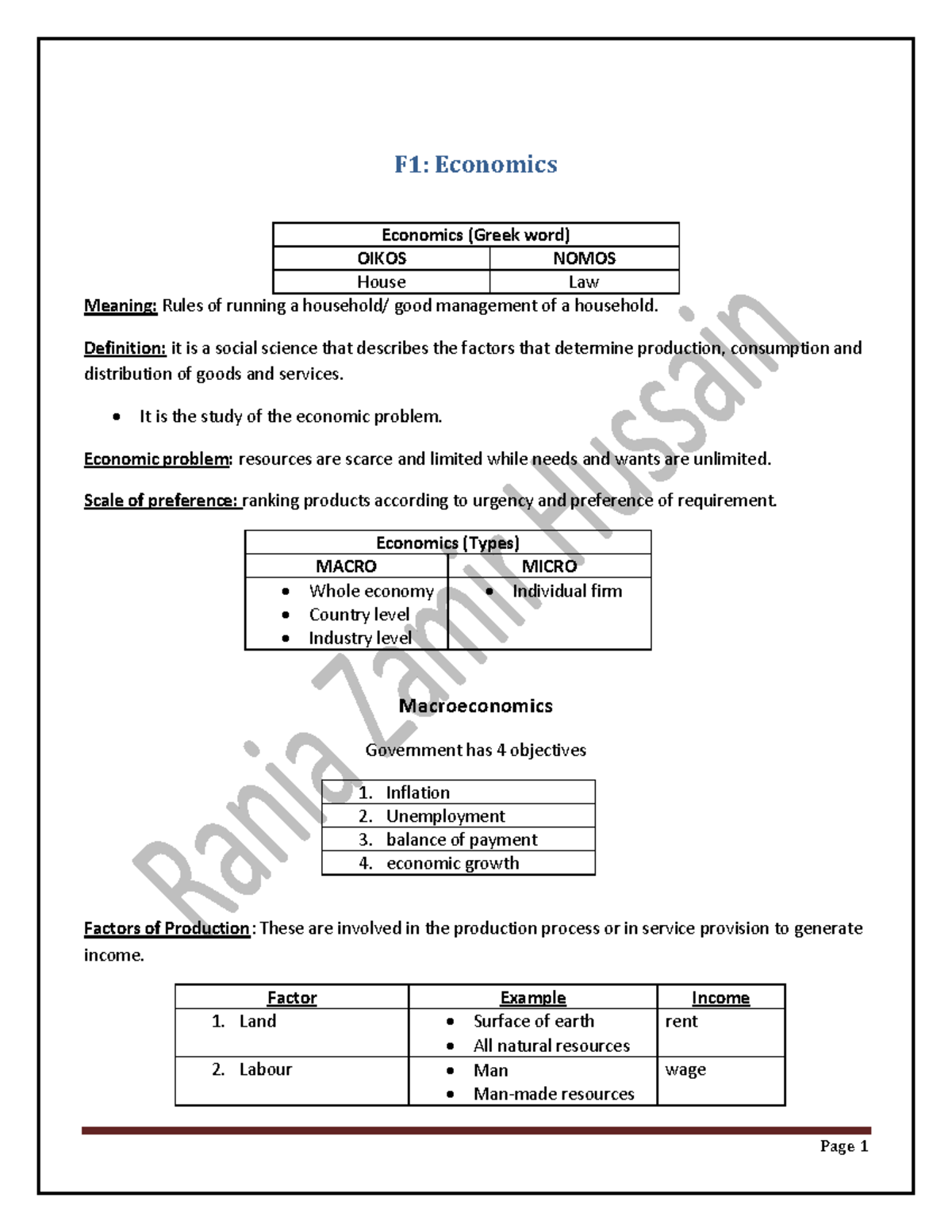 Economics (RZ) - F1: Economics Economics (Greek word) OIKOS NOMOS House ...