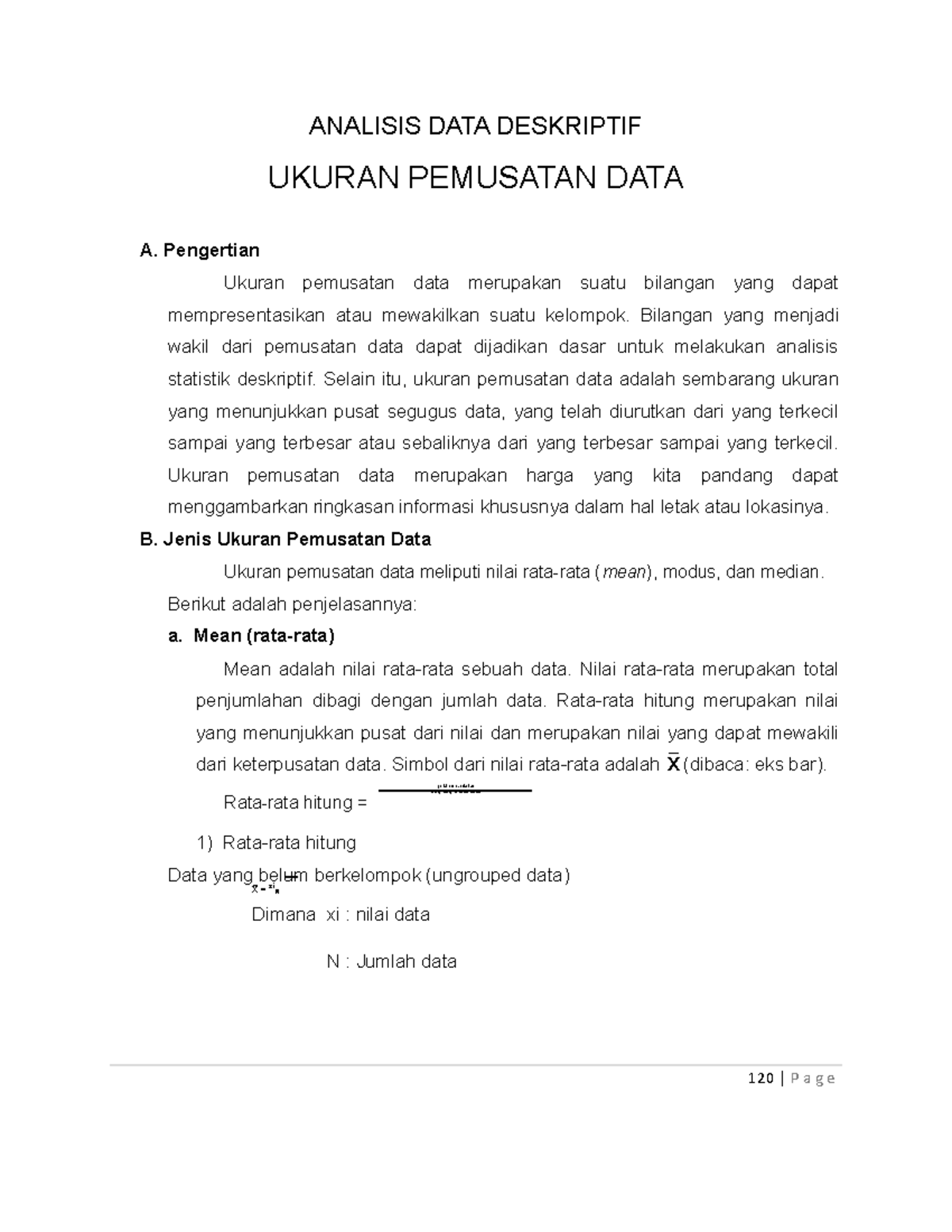 Analisis DATA Deskriptif Ukuran Pemusatan DATA - ANALISIS DATA ...