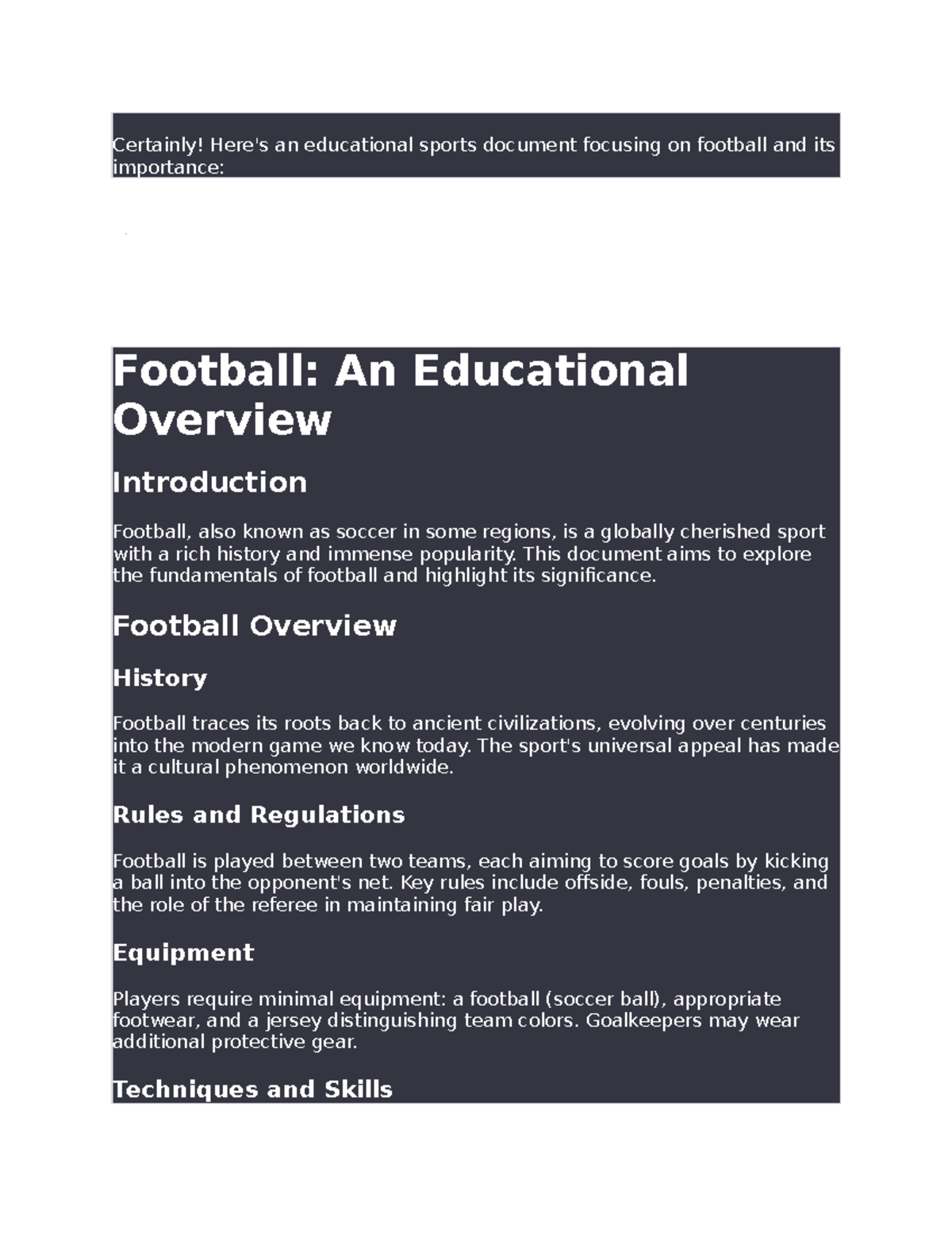 Certainly - The basic understanding of football. - Certainly! Here's an ...