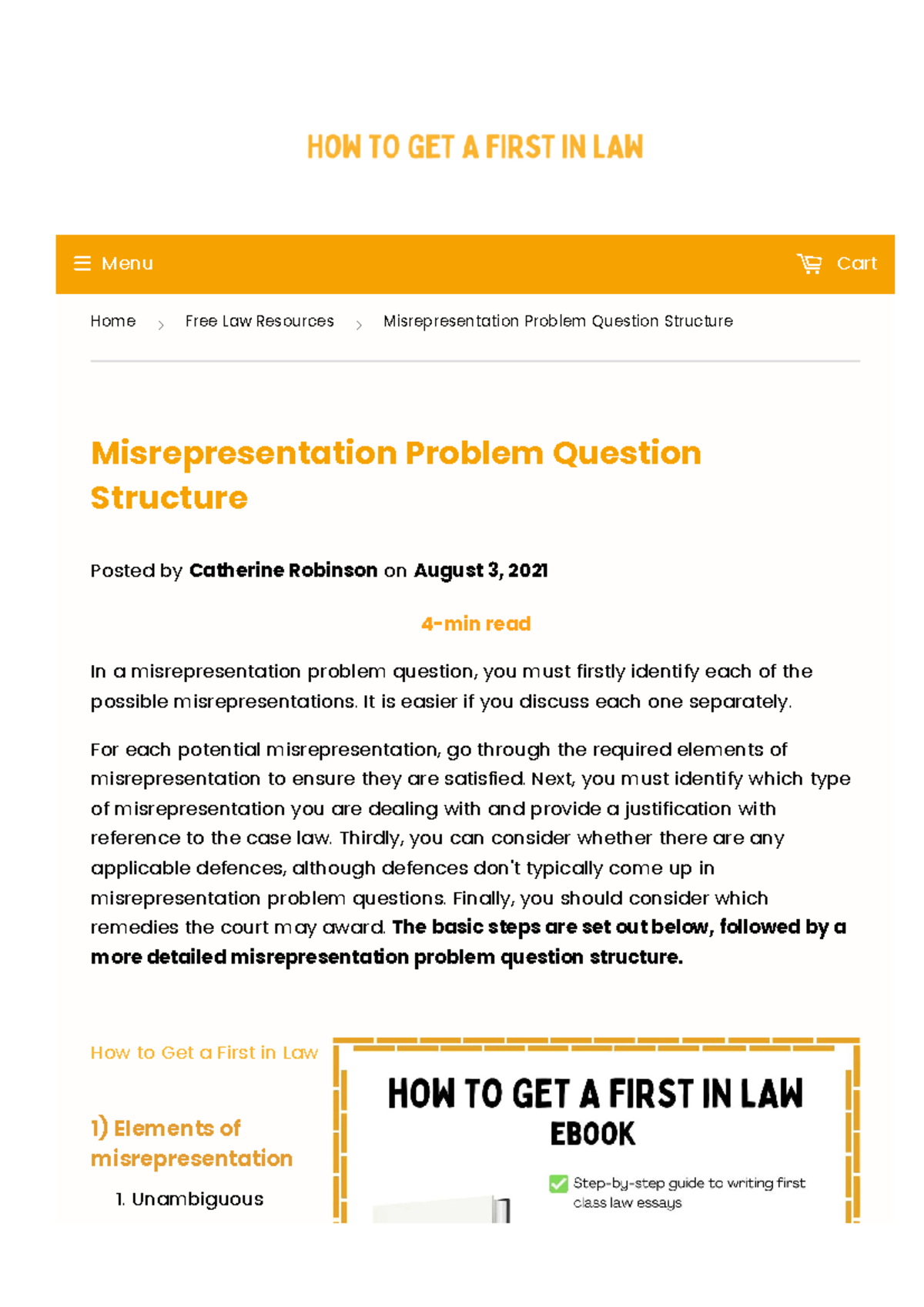 Www-howtogetafirst - Misrepresentation Problem Question Structure Posted by Catherine Robinson ...