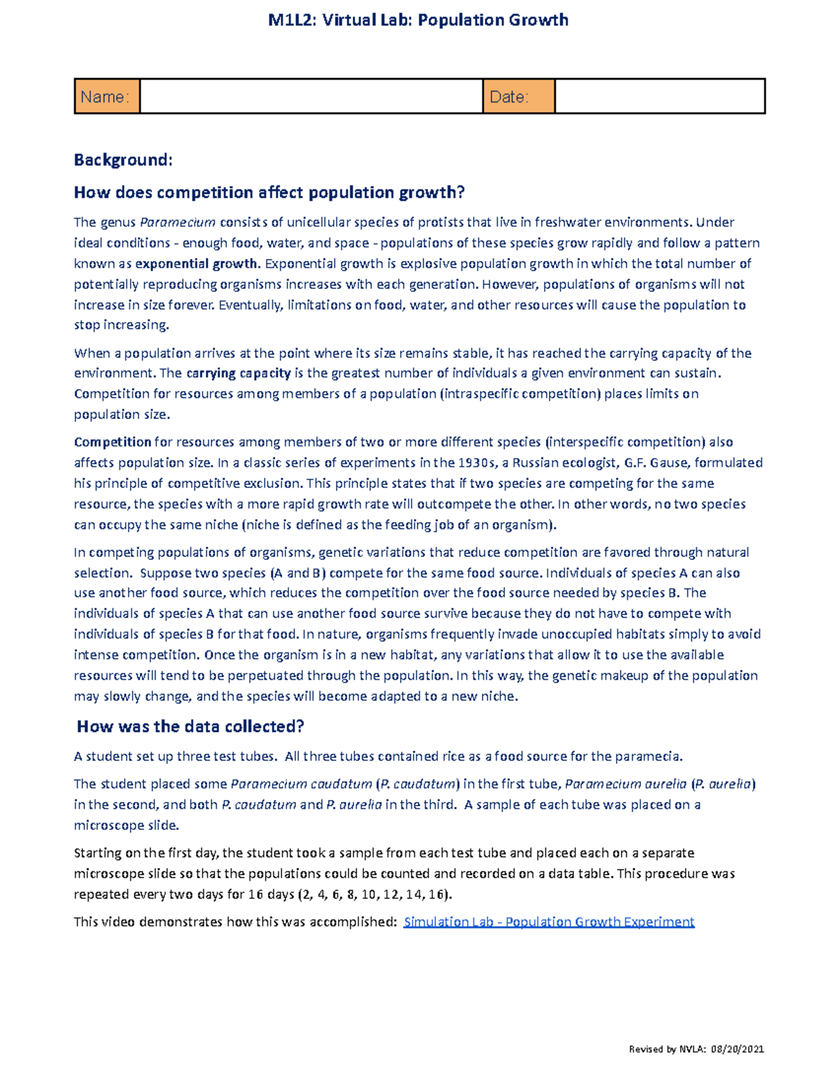 Copy of M1 L2 Simulation Lab Activity Population Growth - 2021 - Name ...