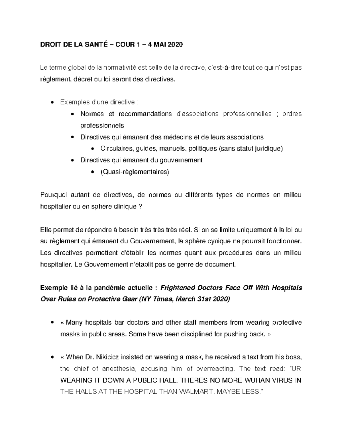 Note de cours 1 - Warning: TT: undefined function: 3 DROIT DE LA SANTÉ ...