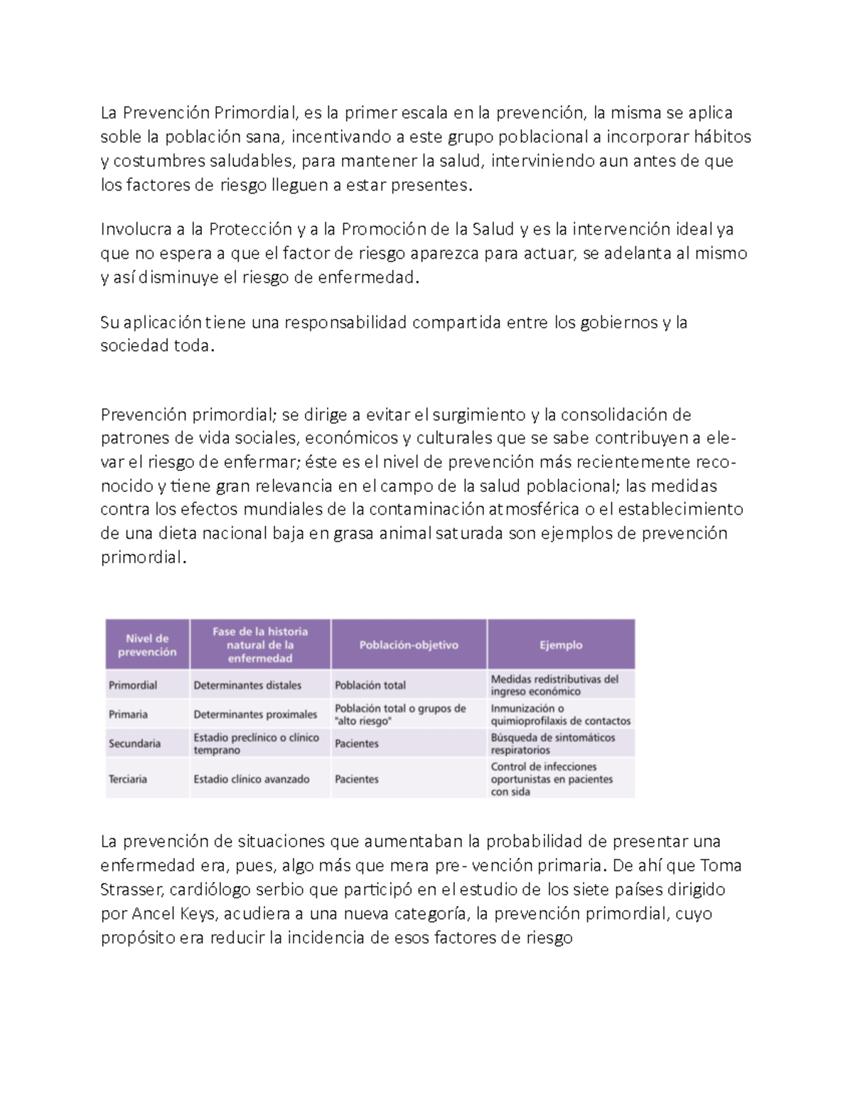 Prevención primordial - La Prevención Primordial, es la primer escala ...