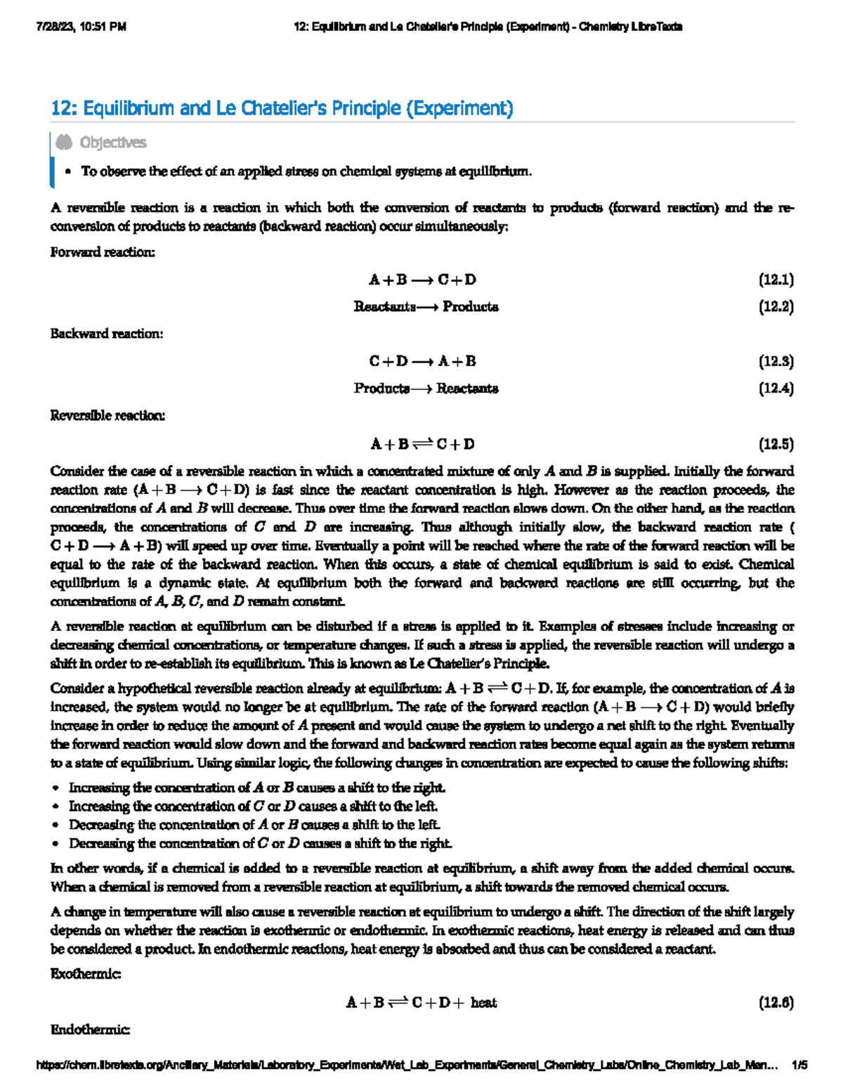 Equilibrium and Le Chatelier's Principle - CHEM 1315 - Studocu