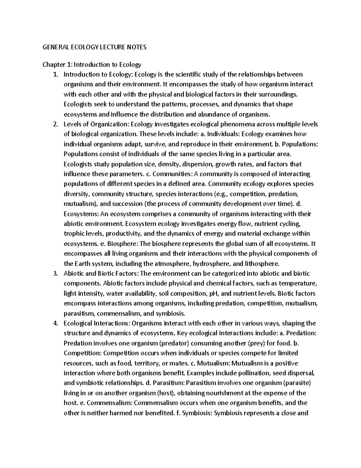 General Ecology Lecture Notes ch 1-8 - GENERAL ECOLOGY LECTURE NOTES ...