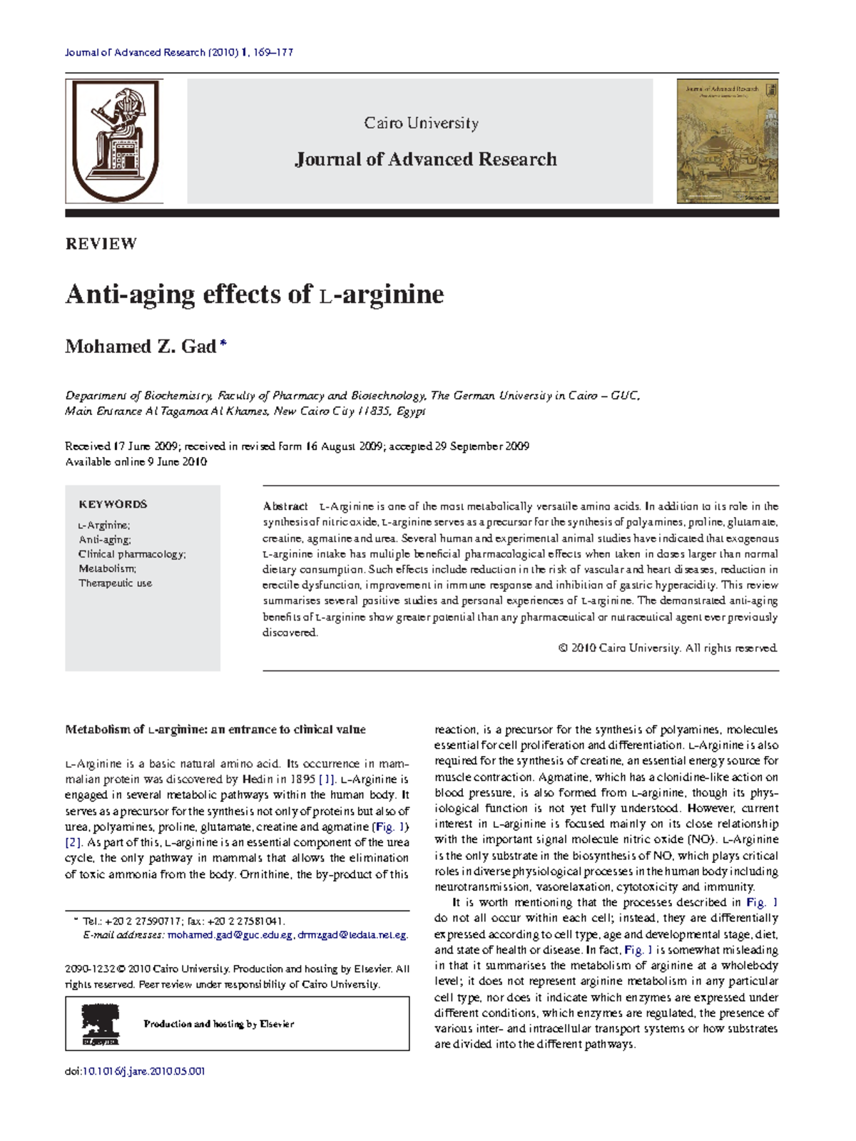 research based articles - Journal of Advanced Research (2010) 1 , 169 ...