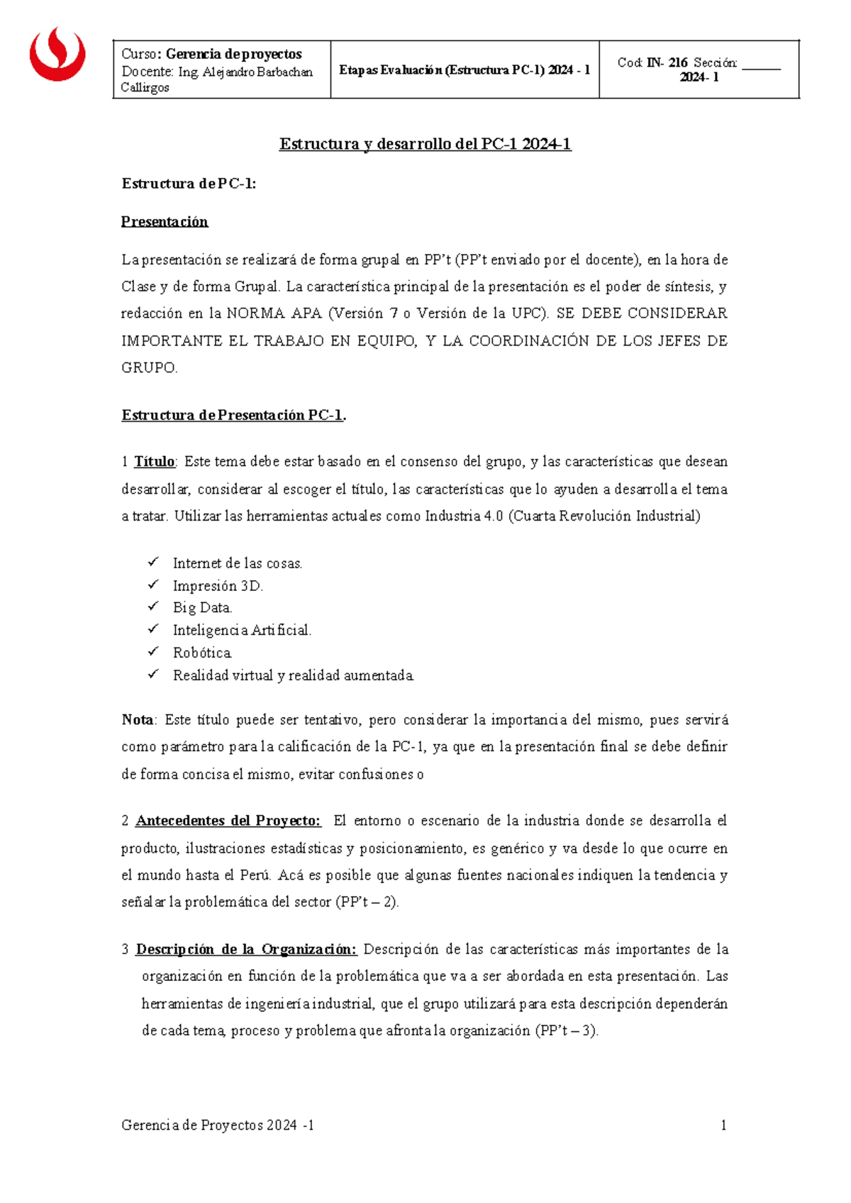 PC-1 de ingeco 2024 -1 - Estructura y desarrollo del PC-1 2024- Estructura de PC-1: Presentación ...