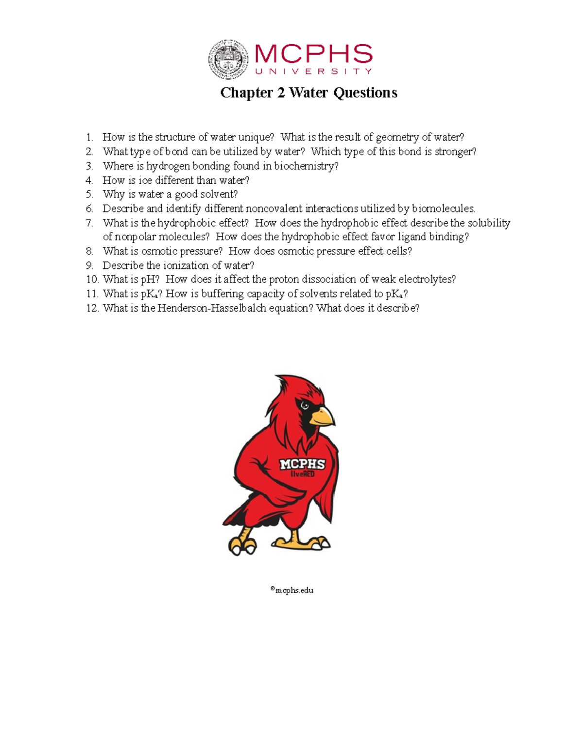 Chapter 2 Water Questions(1) - Chapter 2 Water Questions How is the ...
