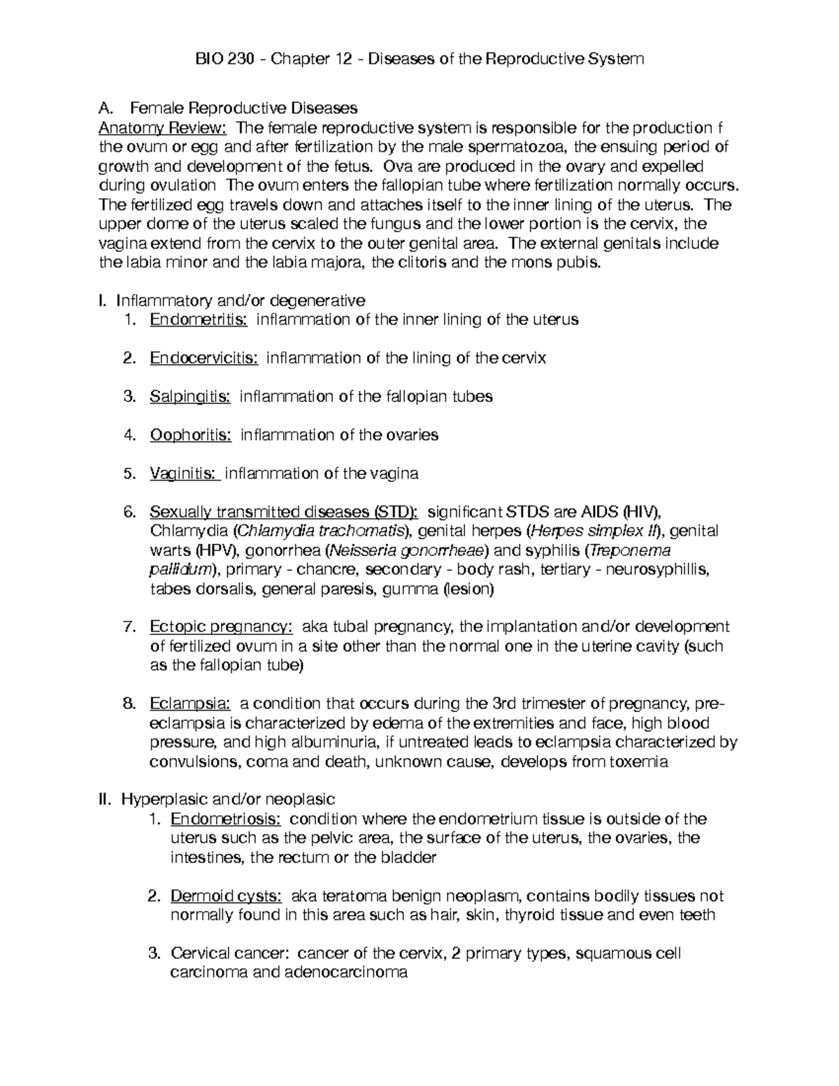 BIO230 Pathology Chapter 12and14 Diseases Of The Reproductiveand ...