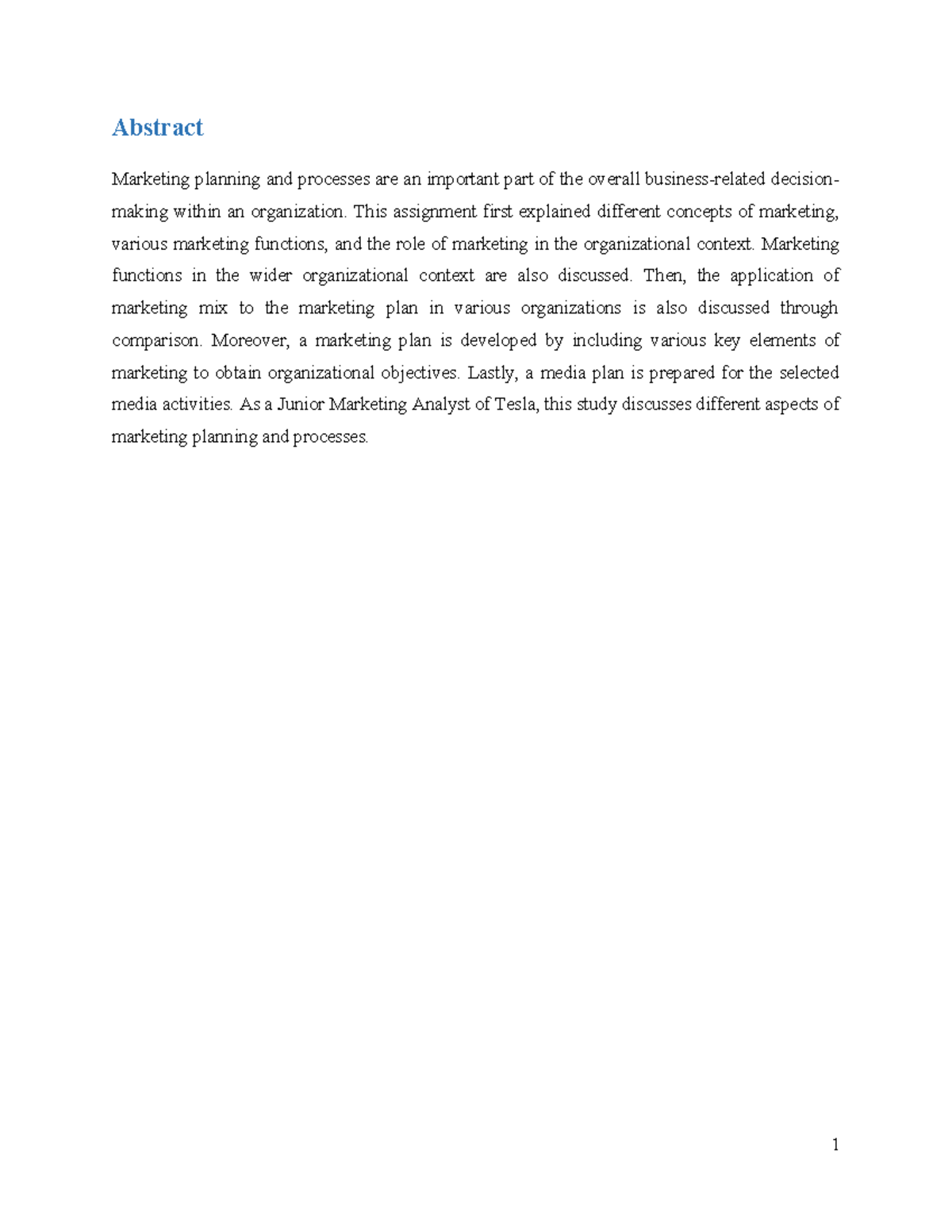 Marketing S2 - Report - Abstract Marketing planning and processes are ...