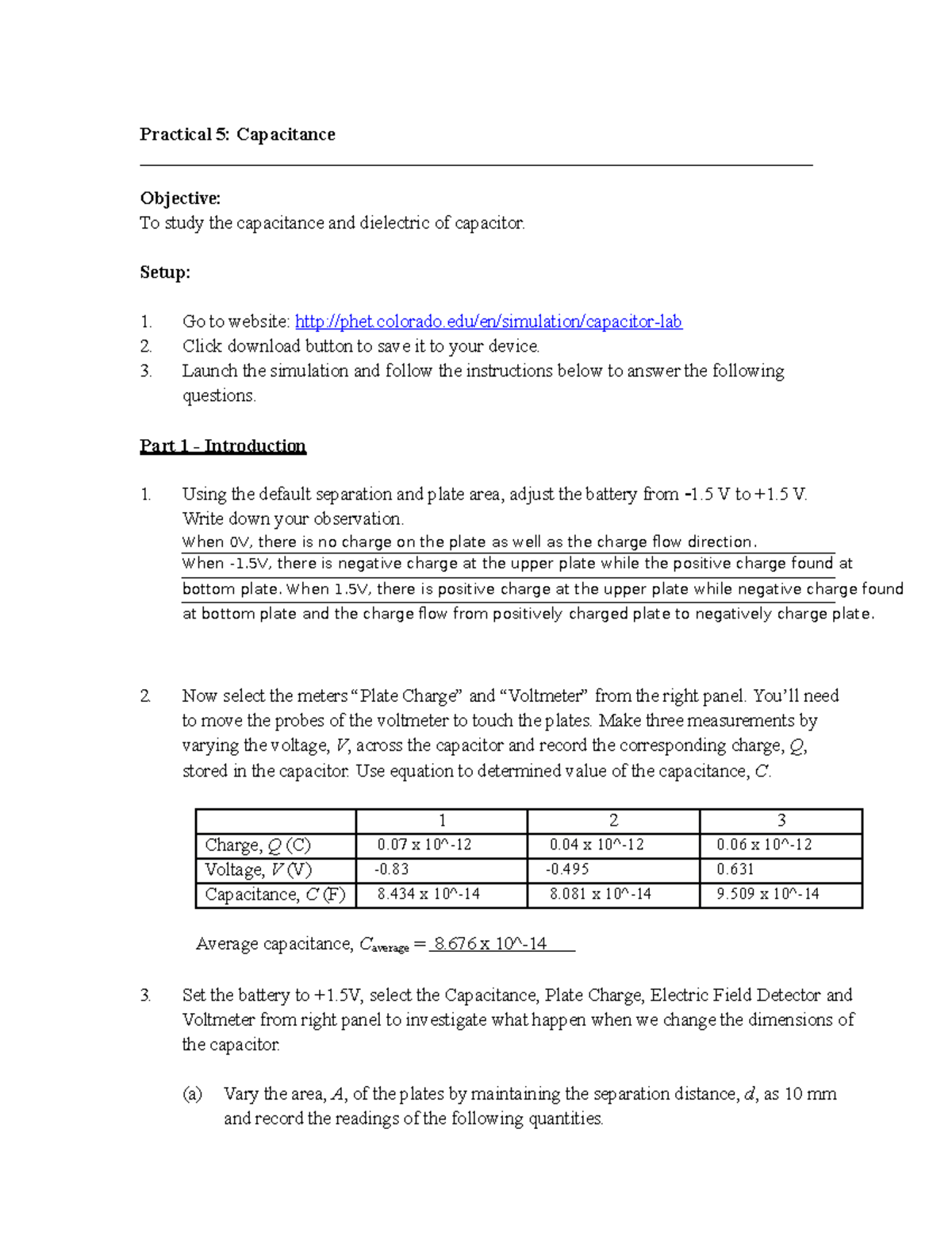 Practical 5 Study On Capacitance Practical 5 Capacitance Objective