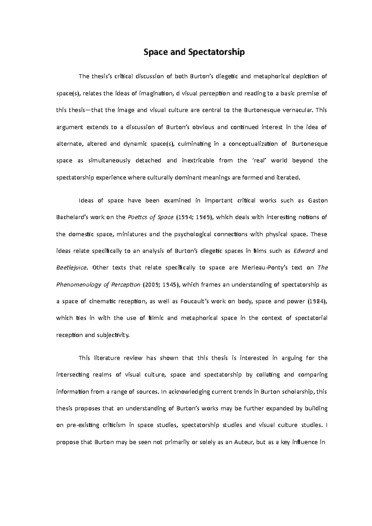 Space and Spectatorship - This argument extends to a discussion of ...