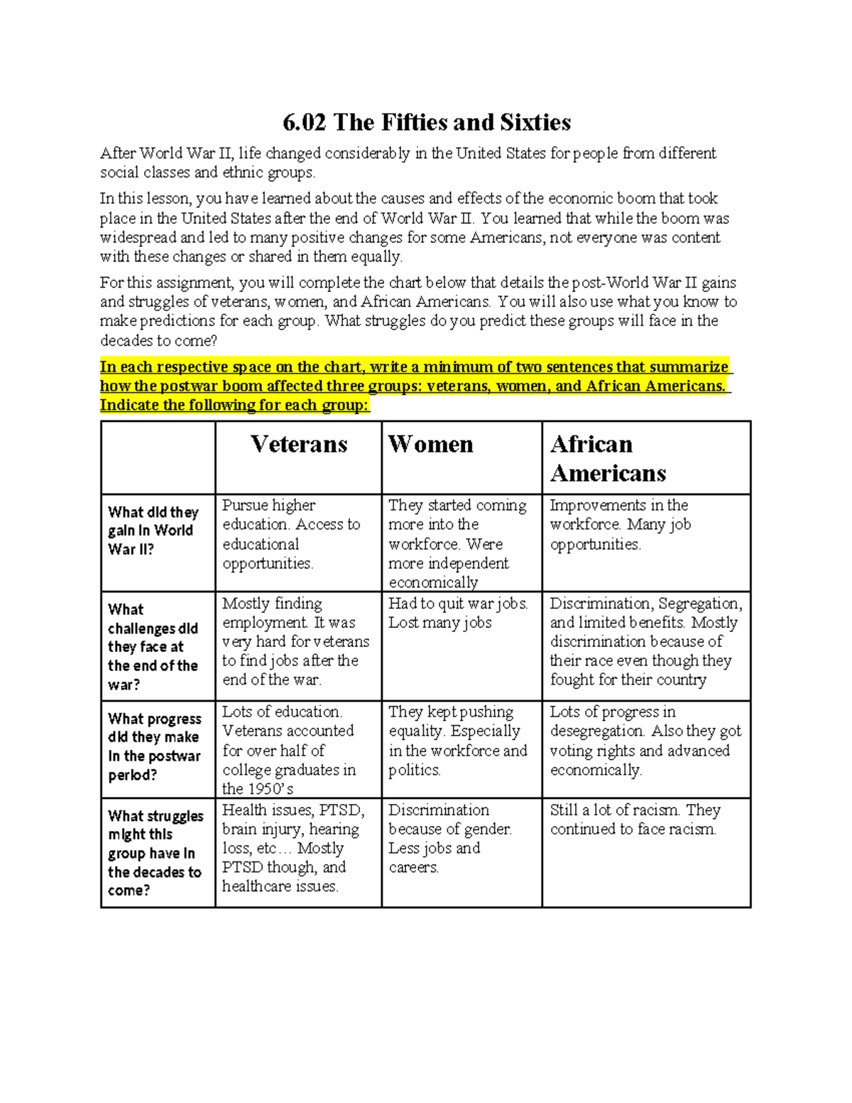 U.S History 6.02 DONE - 6 The Fifties and Sixties After World War II ...