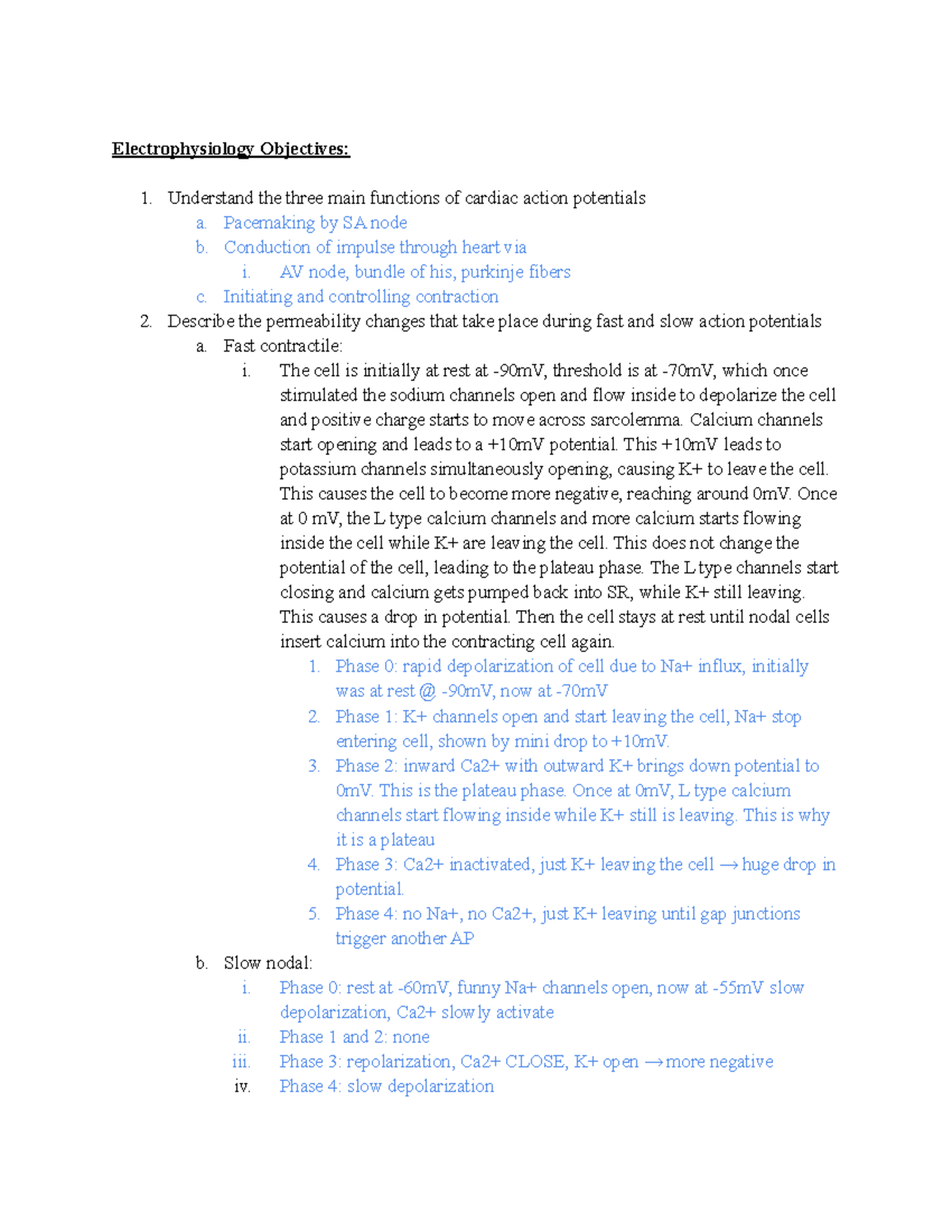 Physio Exam 3 Objectives - Electrophysiology Objectives: Understand the ...