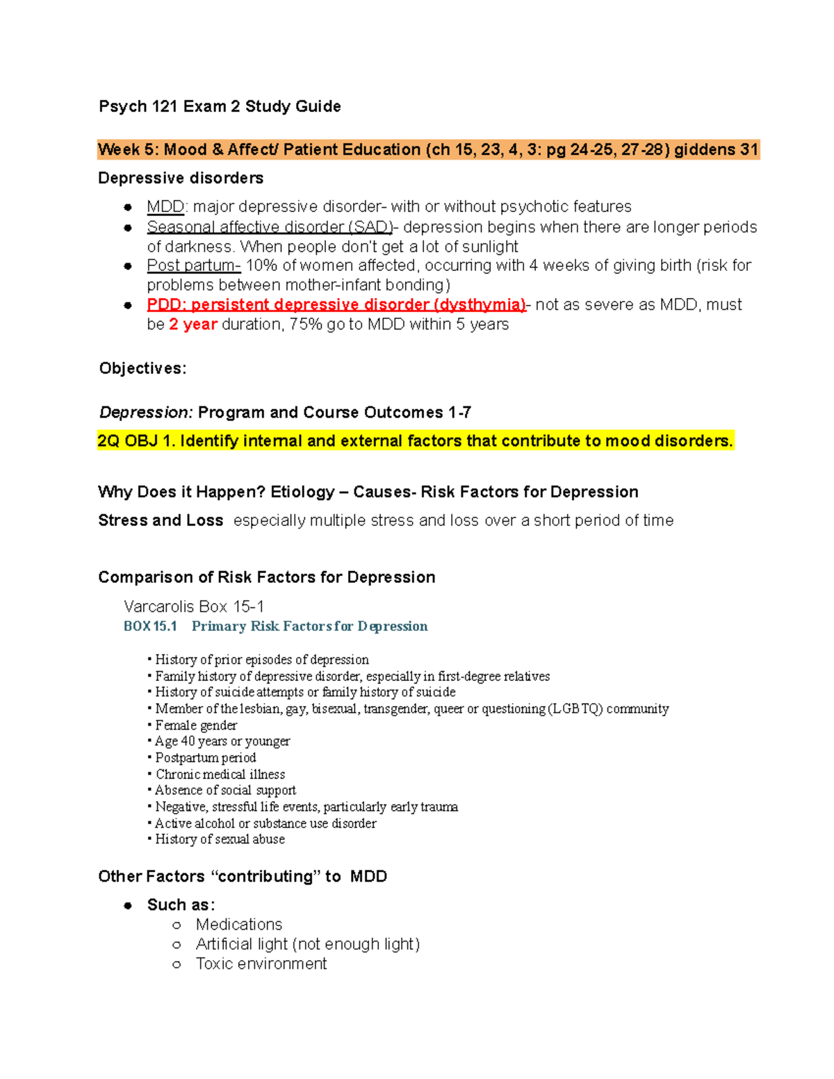 NSG 121 Exam two CourseNotes - Psych 121 Exam 2 Study Guide Week 5 ...