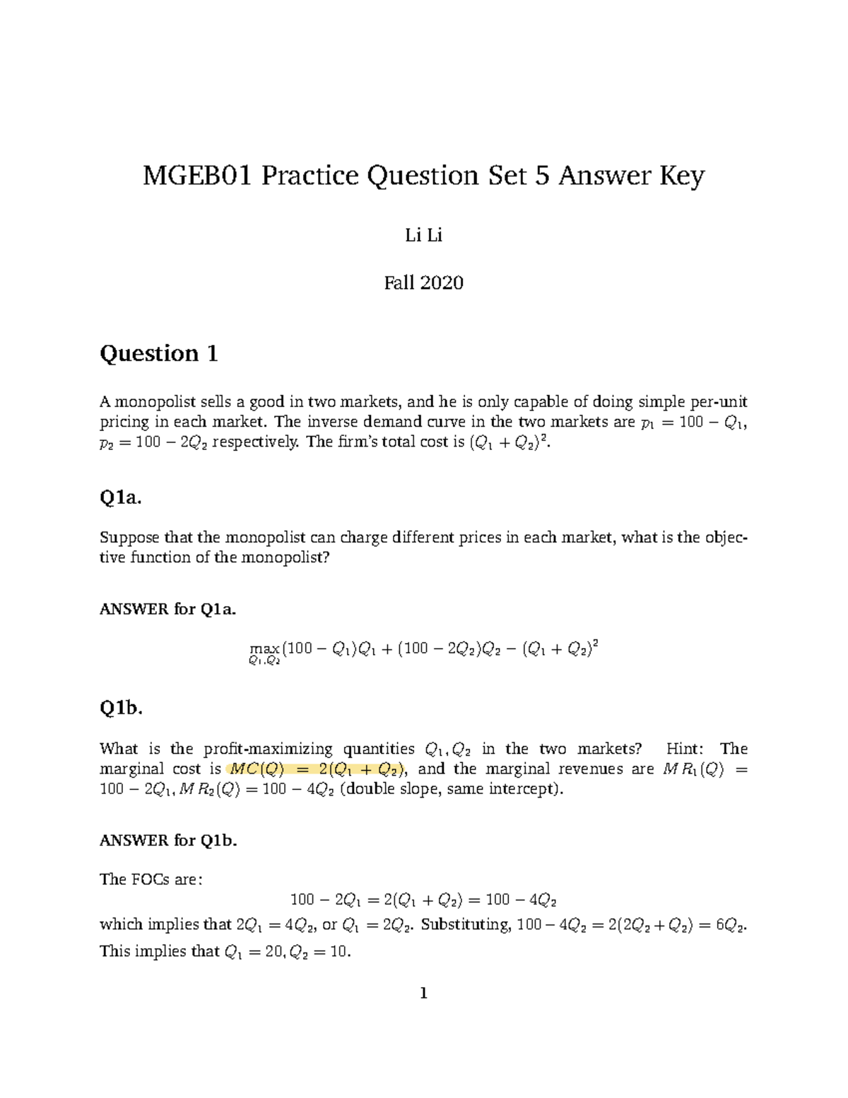 MGEB01 Practice Question 5 Answer Key - MGEB01 Practice Question Set 5 Answer Key Li Li Fall ...