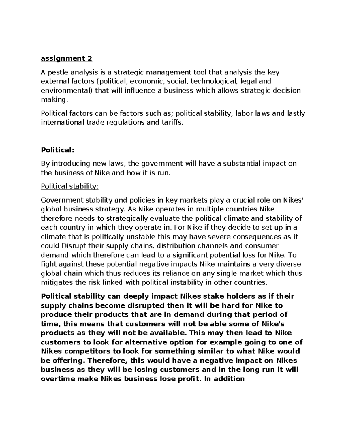 Assignment 2 - idk - assignment 2 A pestle analysis is a strategic management tool that analysis ...