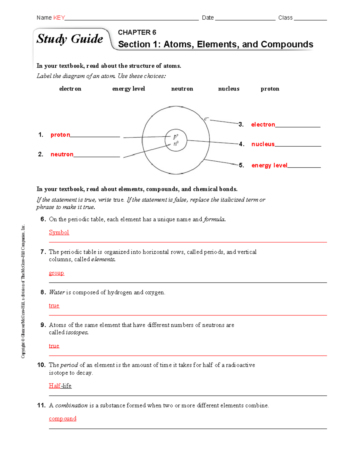 Chapter 6 study guide key - Name KEY Date Class In your textbook, read about the structure of ...